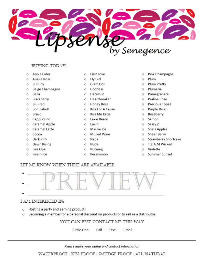 Lipsense Party Form - Etsy