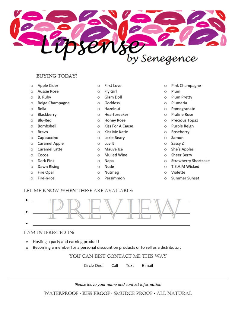 Lipsense Party Form - Etsy