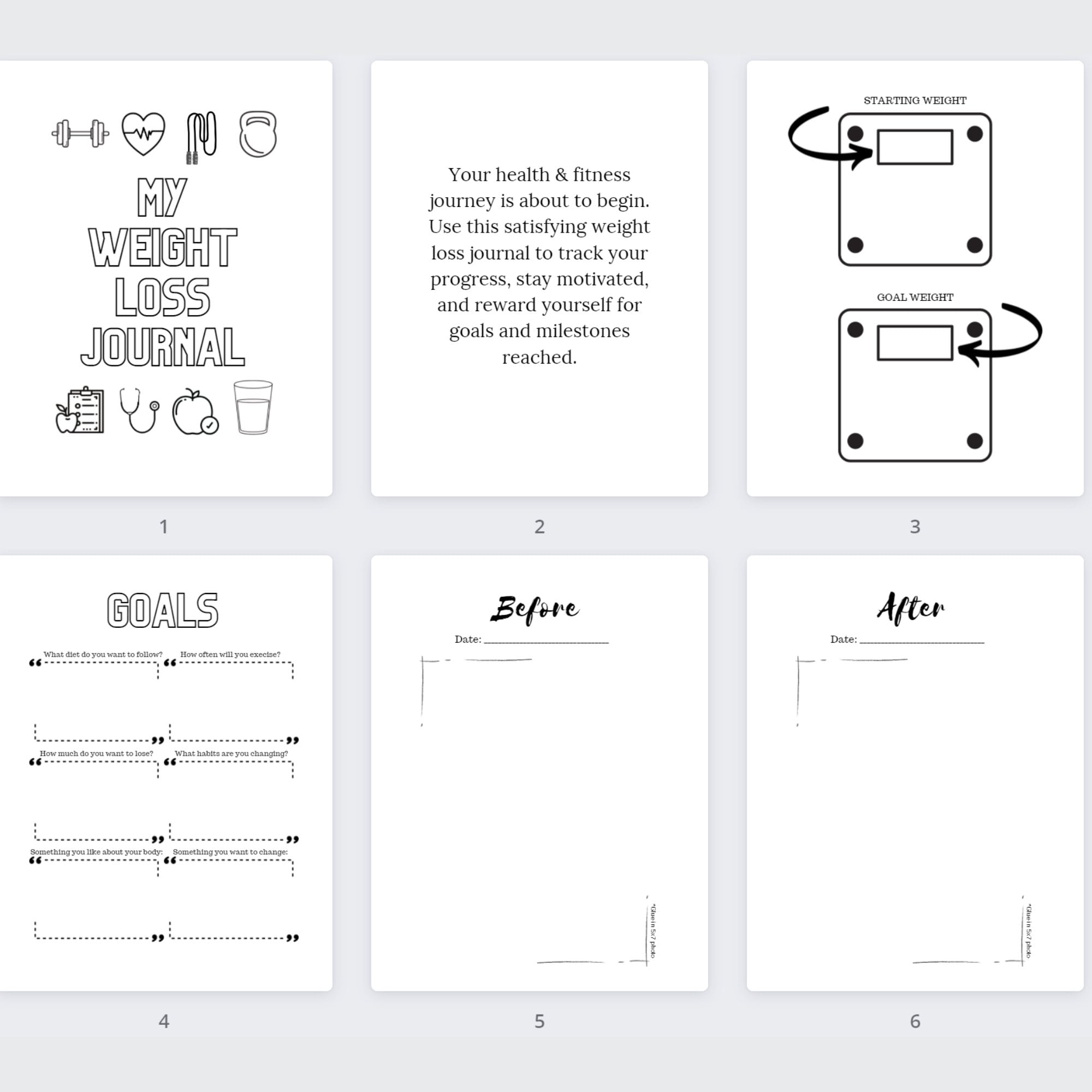 Printable Fitness Journal & Workout Planner 31 Day Workbook and Weight ...