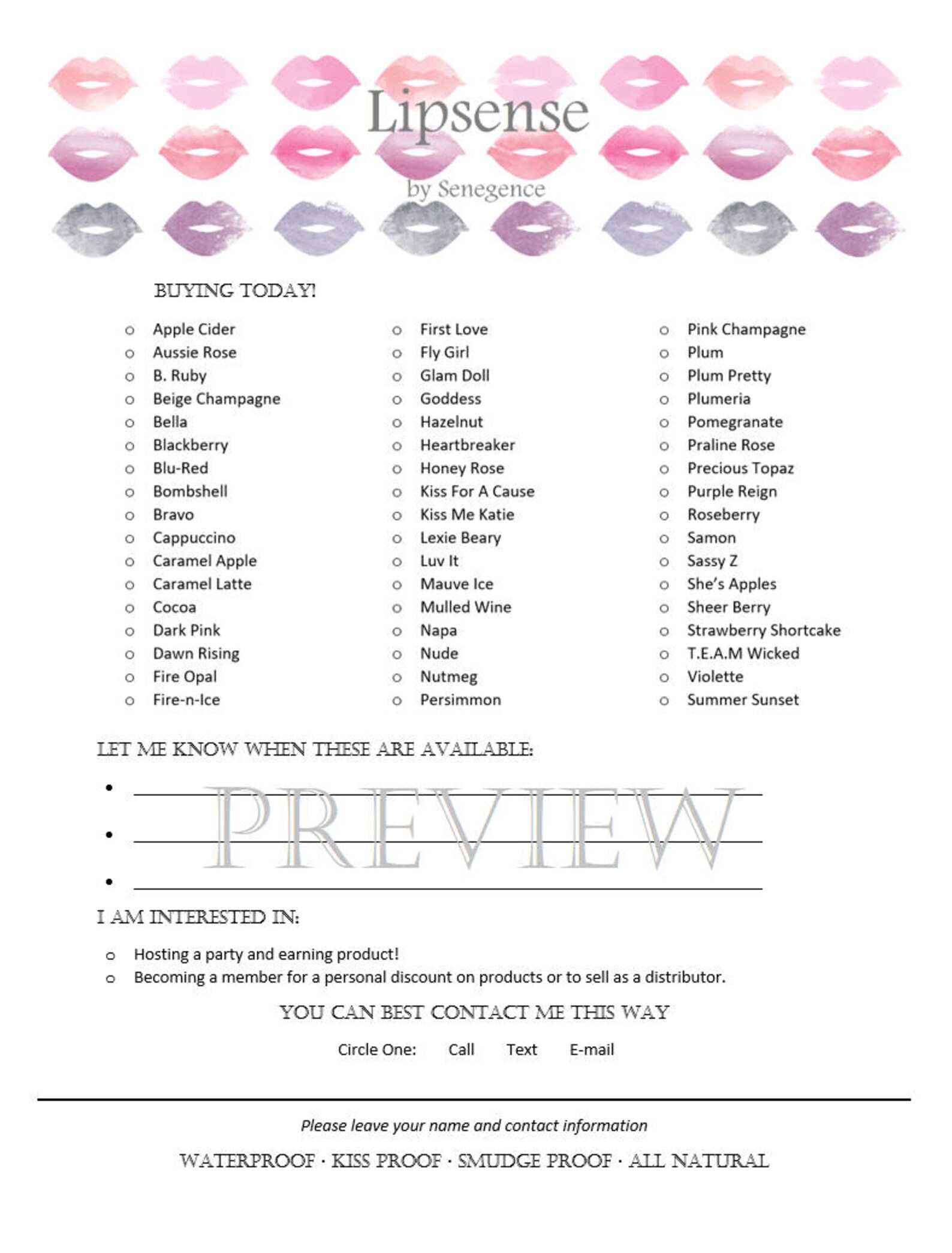 Lipsense Party Form - Etsy