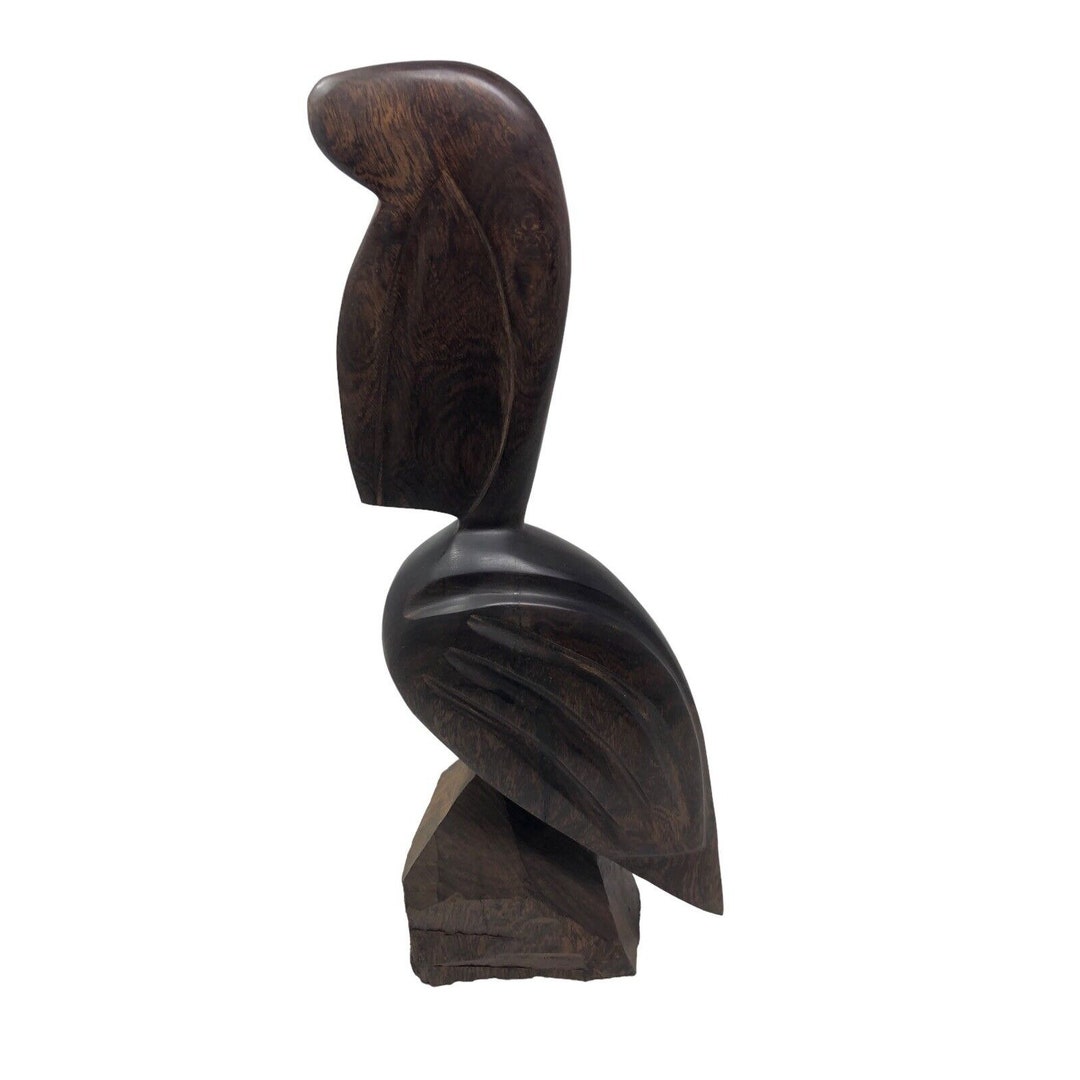 Hand Carved Dark Wood Pelican Statue Sculpture Large 16" Heavy 5 Pounds ...