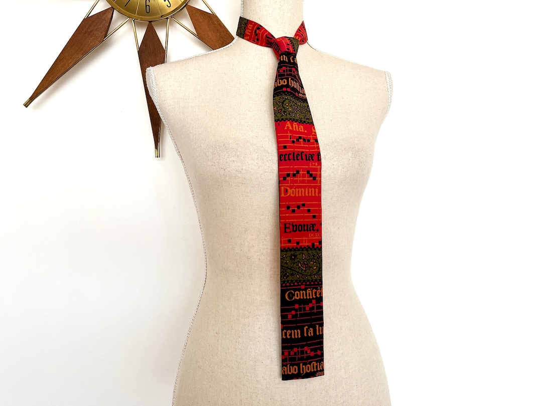 Vintage 1950s/60s Rooster Skinny Tie With Novelty Medieval Latin ...