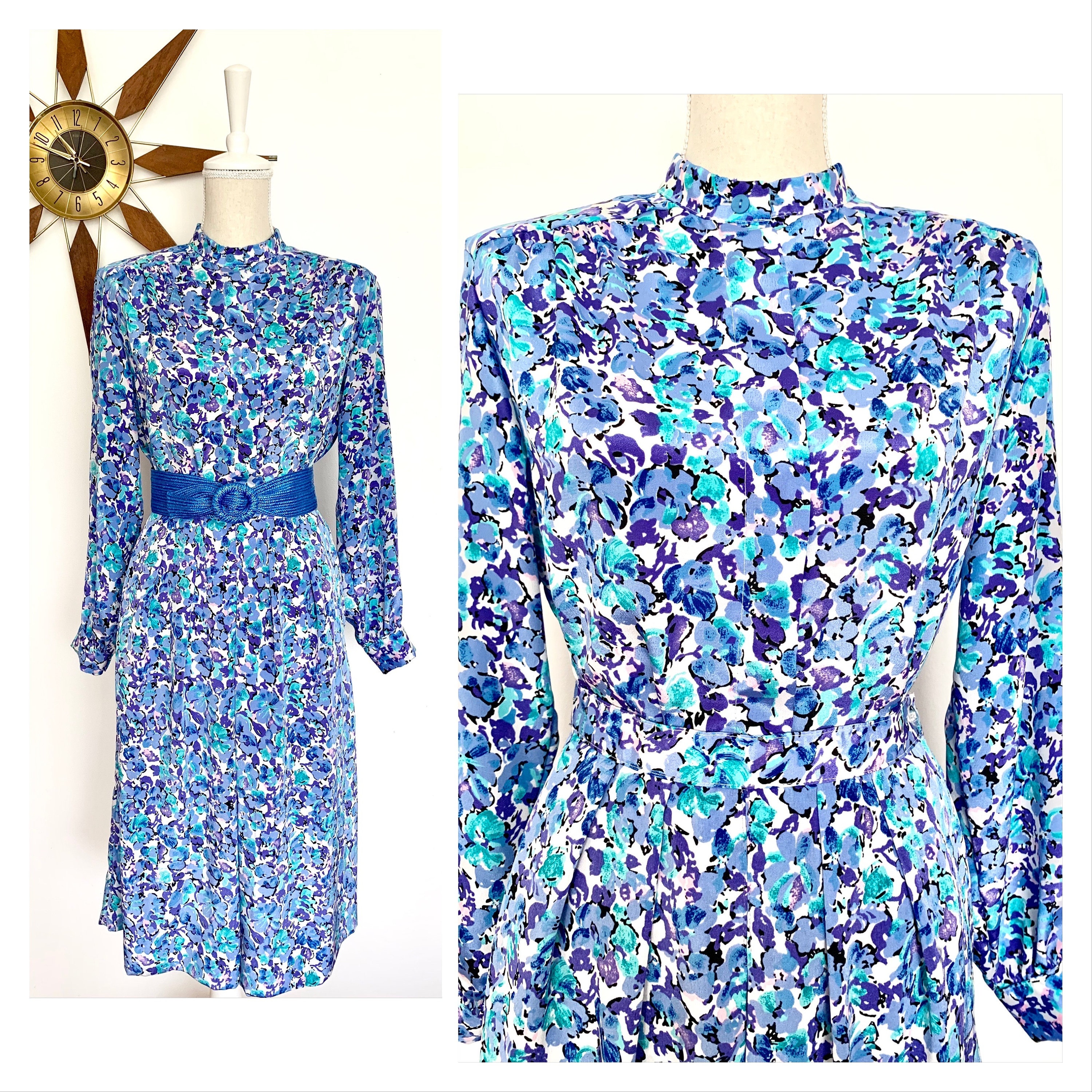 Vintage 1980s Blue and Purple Floral Polyester Skirt Set by | Etsy