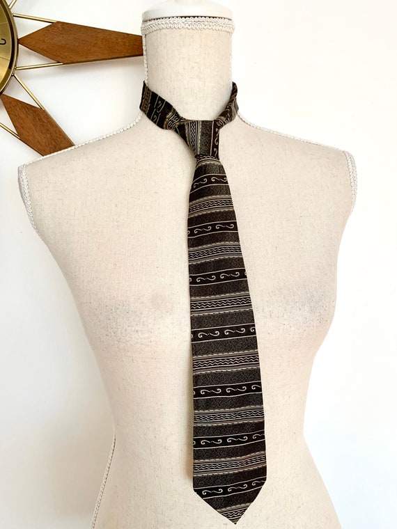 Vintage 1950s Brown & Tan Striped Tie by Arrow, Short… - Gem