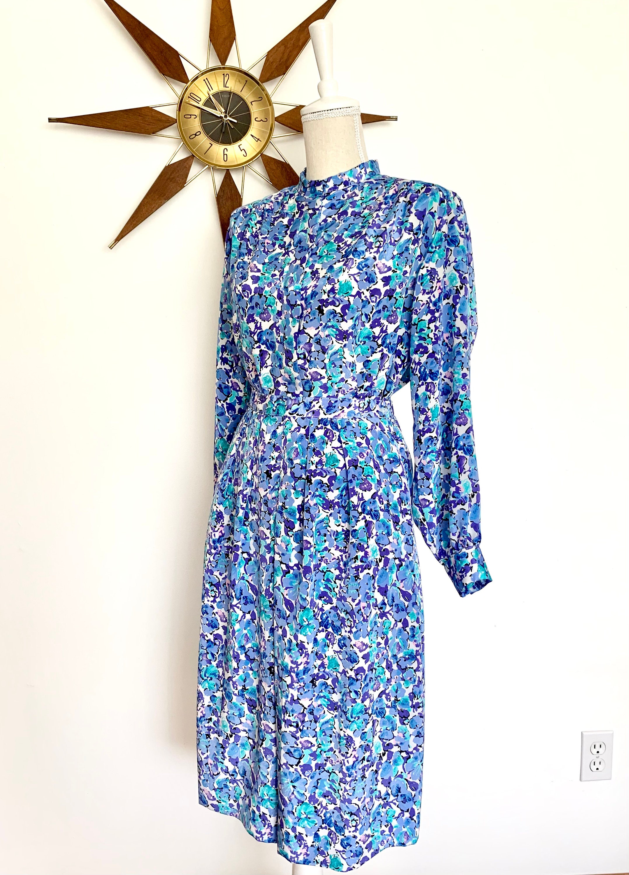 Vintage 1980s Blue and Purple Floral Polyester Skirt Set by | Etsy