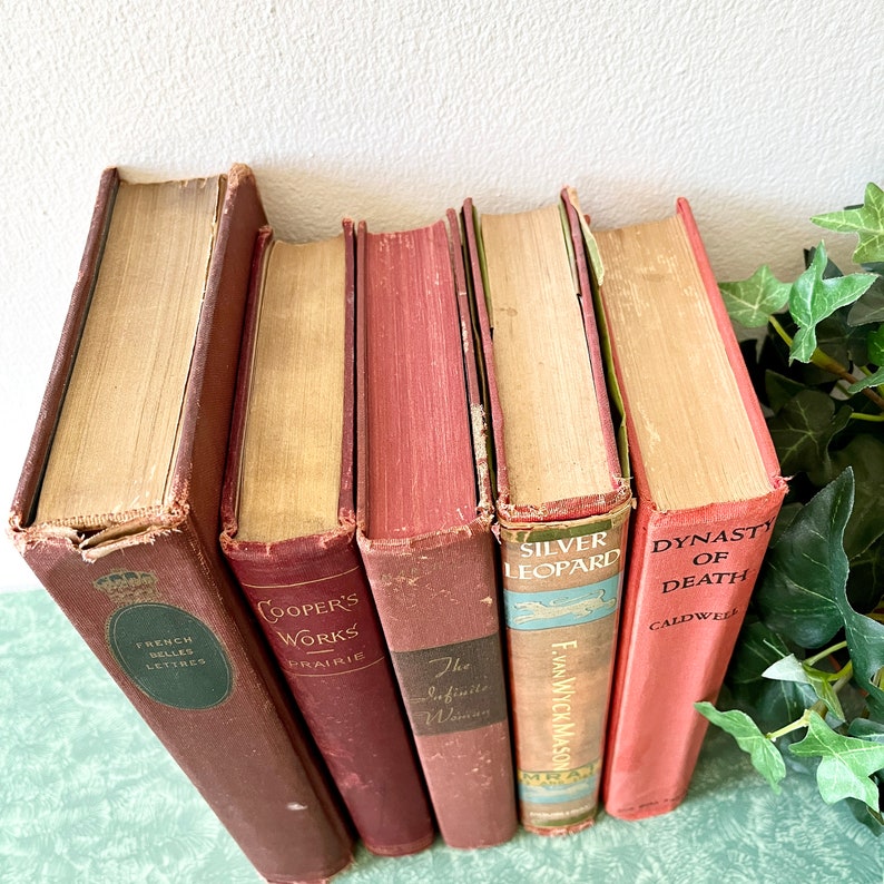 Vintage & Antique Red Book Stack Set of 5 Shabby Style - Etsy