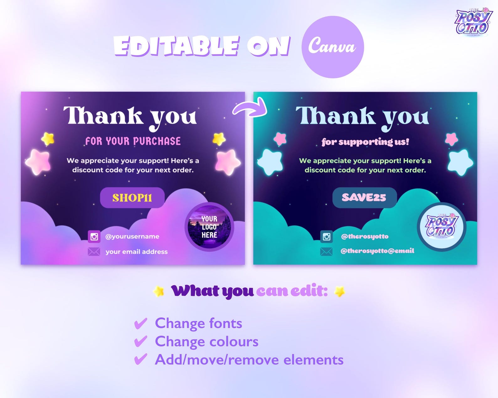 Thank You Card Template • Editable on Canva • Night Pastel Theme ...
