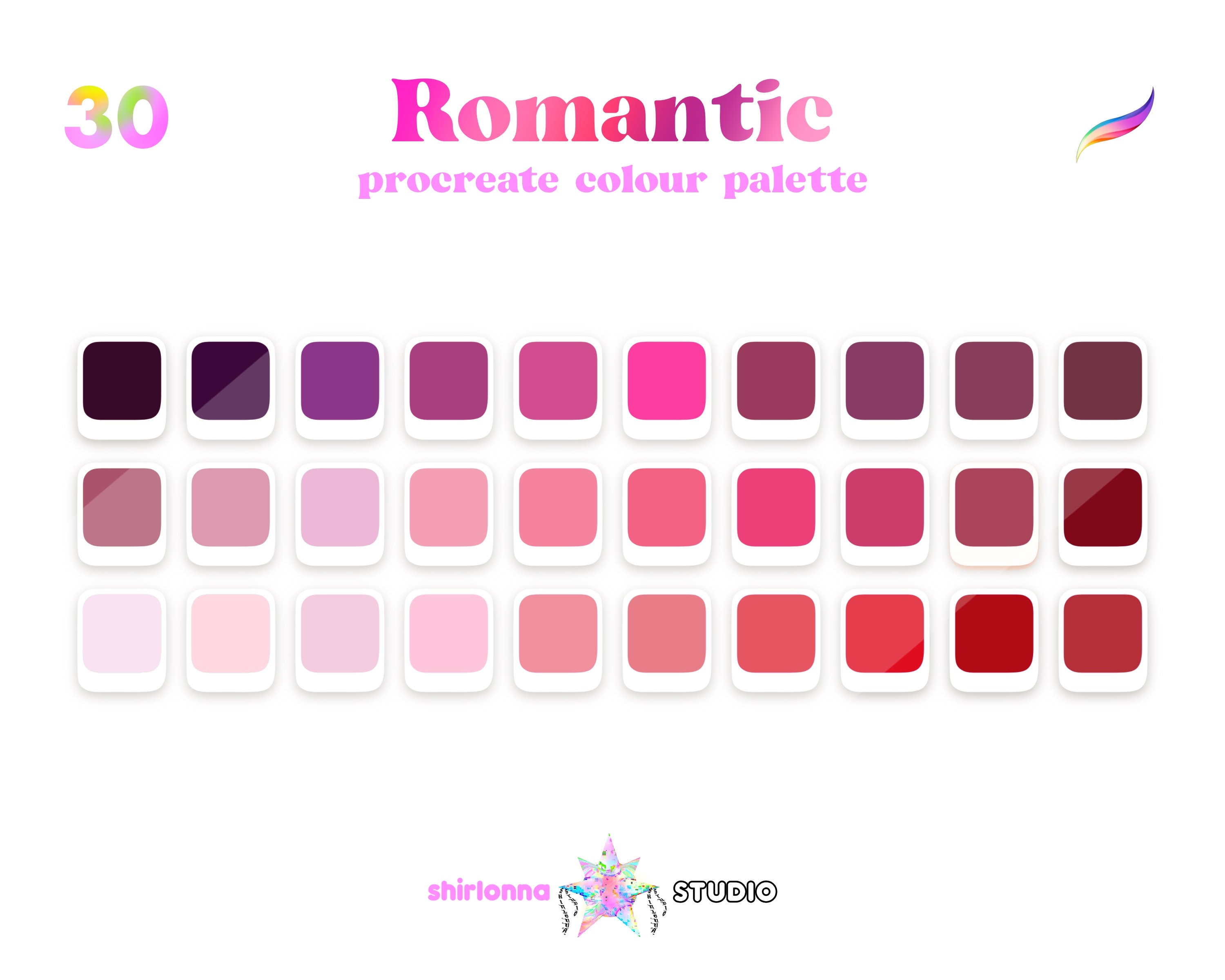 30 Romantic Color Palette Procreate Swatches - Etsy
