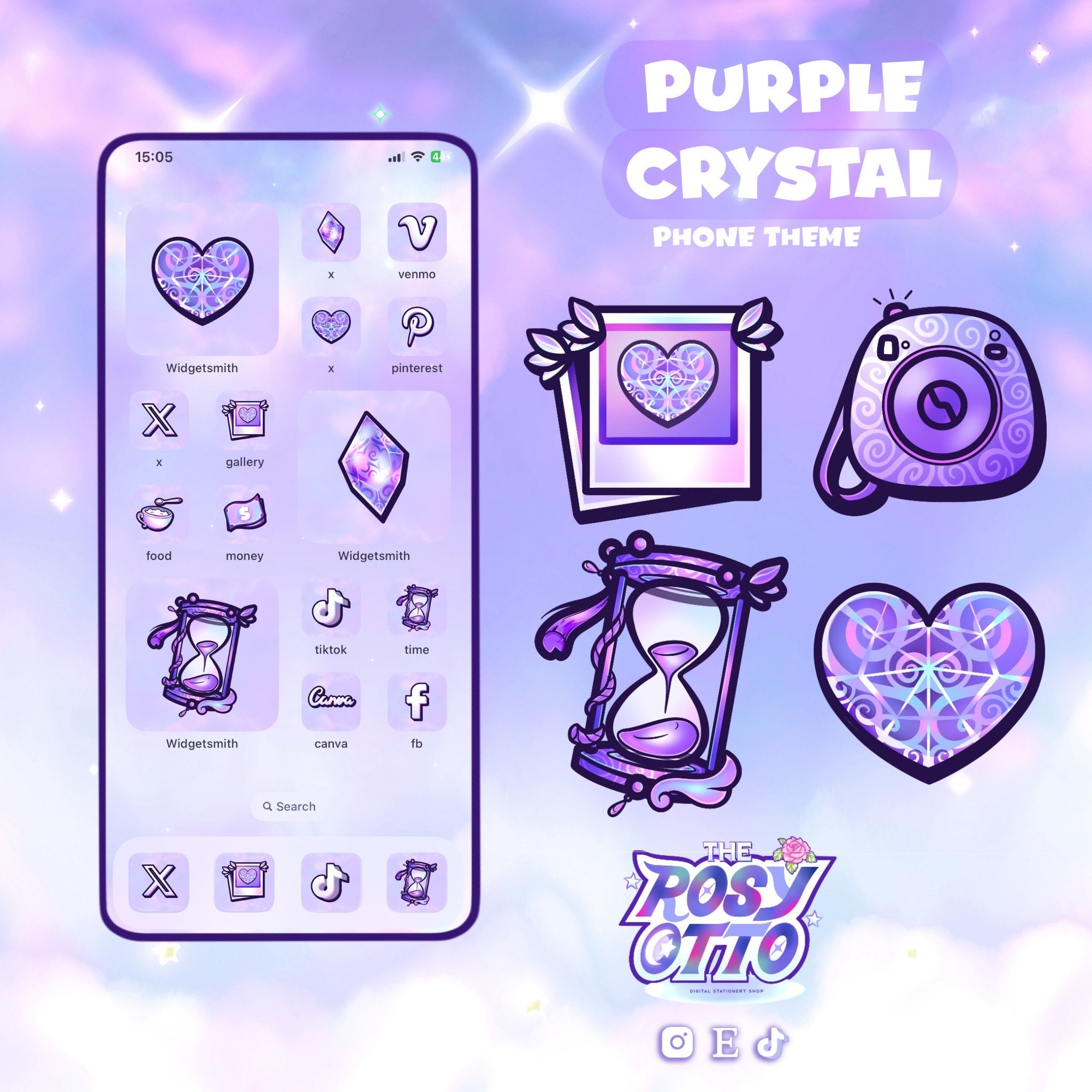 Purple Crystal Phone Theme • App Icons • Widgets • Wallpapers - Etsy