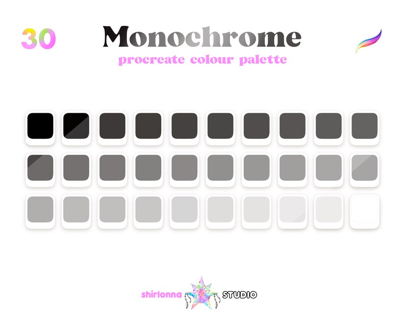 30 Monochrome Color Palette Procreate Swatches Etsy