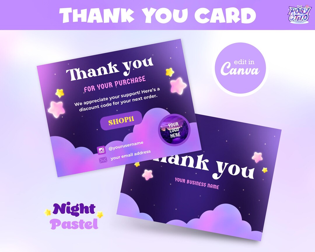 Thank You Card Template • Editable on Canva • Night Pastel Theme ...