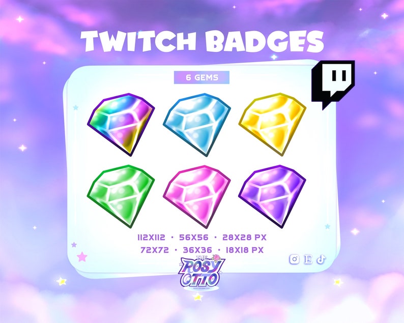 6 Gems Twitch Badges | Emotes | Sub Bits | Channep Points | Twitch ...