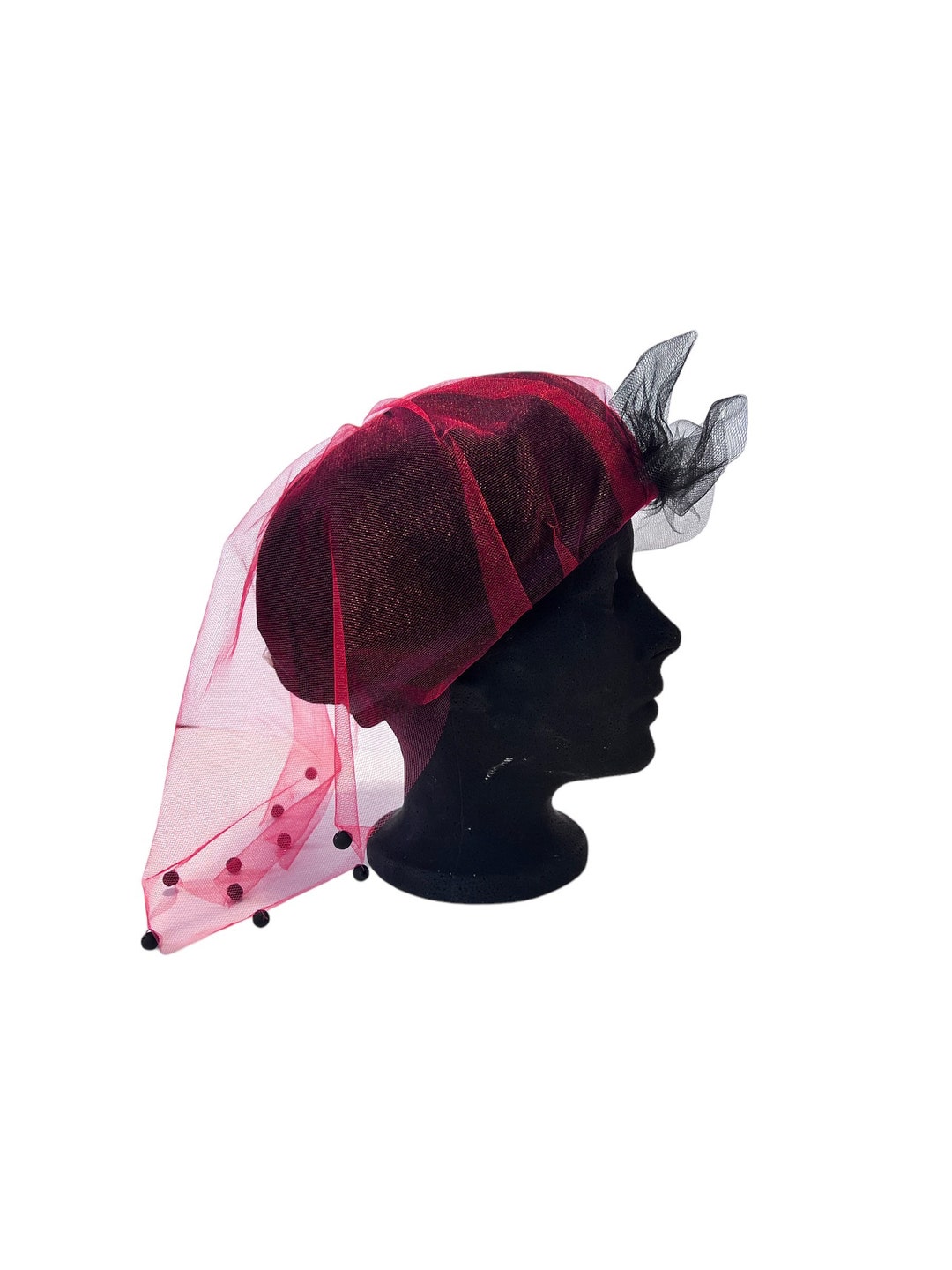 VINTAGE Mid Century Goth Crimson Black Veiled Velvet Hat 1950s - Etsy