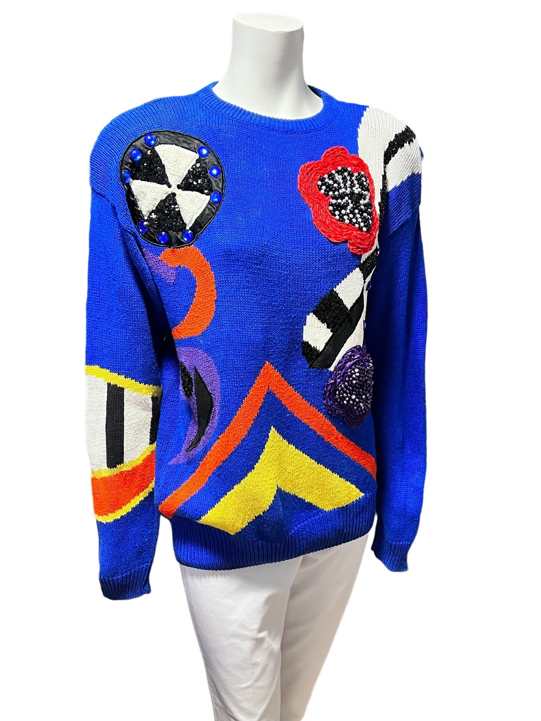 VINTAGE Bonnie and Bill 80s Sweater Wearable Art Abstract Knit Pullover ...
