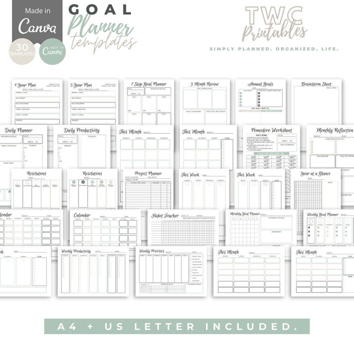 Goal Planner Canva Templates Goal Setting Worksheet Template - Etsy
