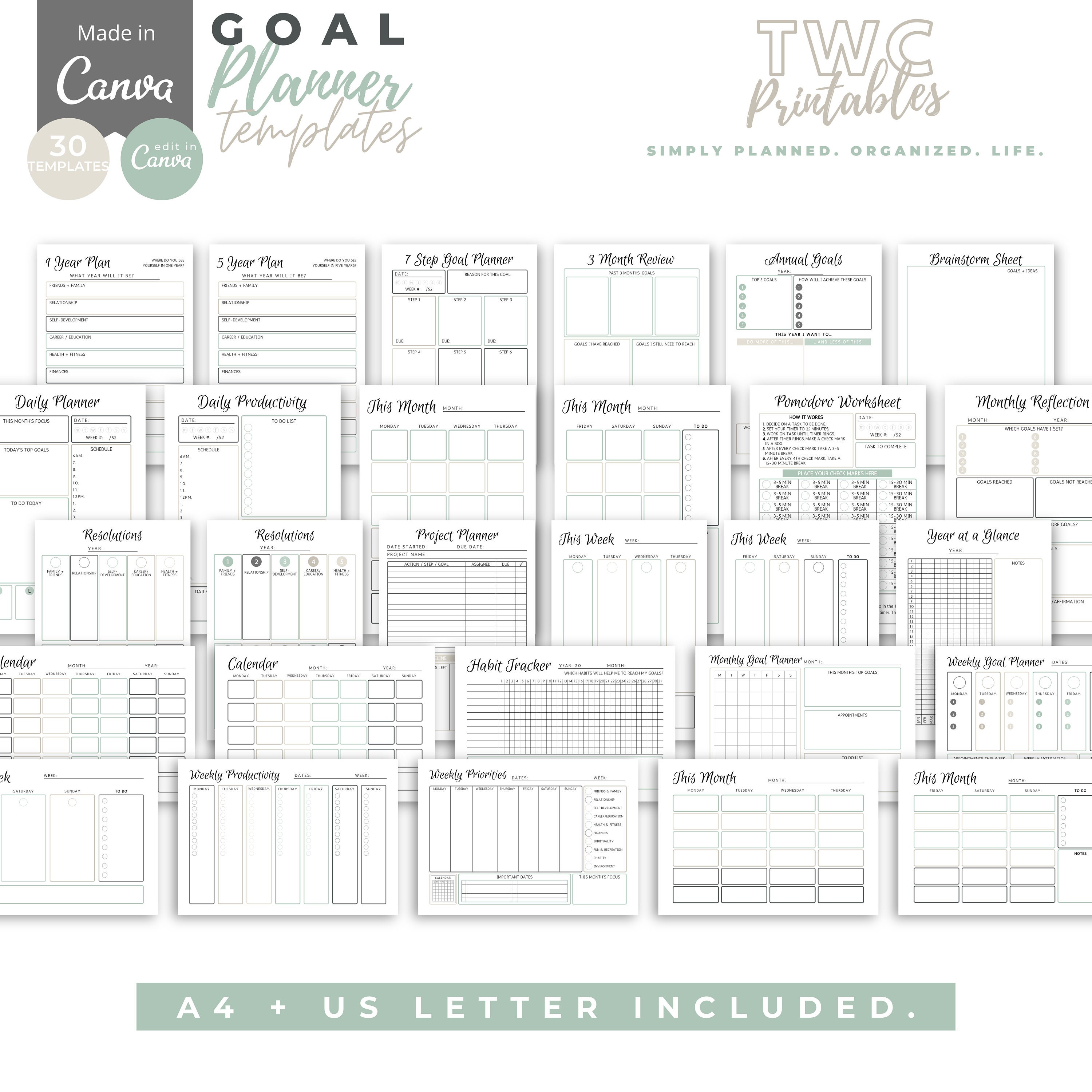 Goal Planner Canva Templates Goal Setting Worksheet Template - Etsy