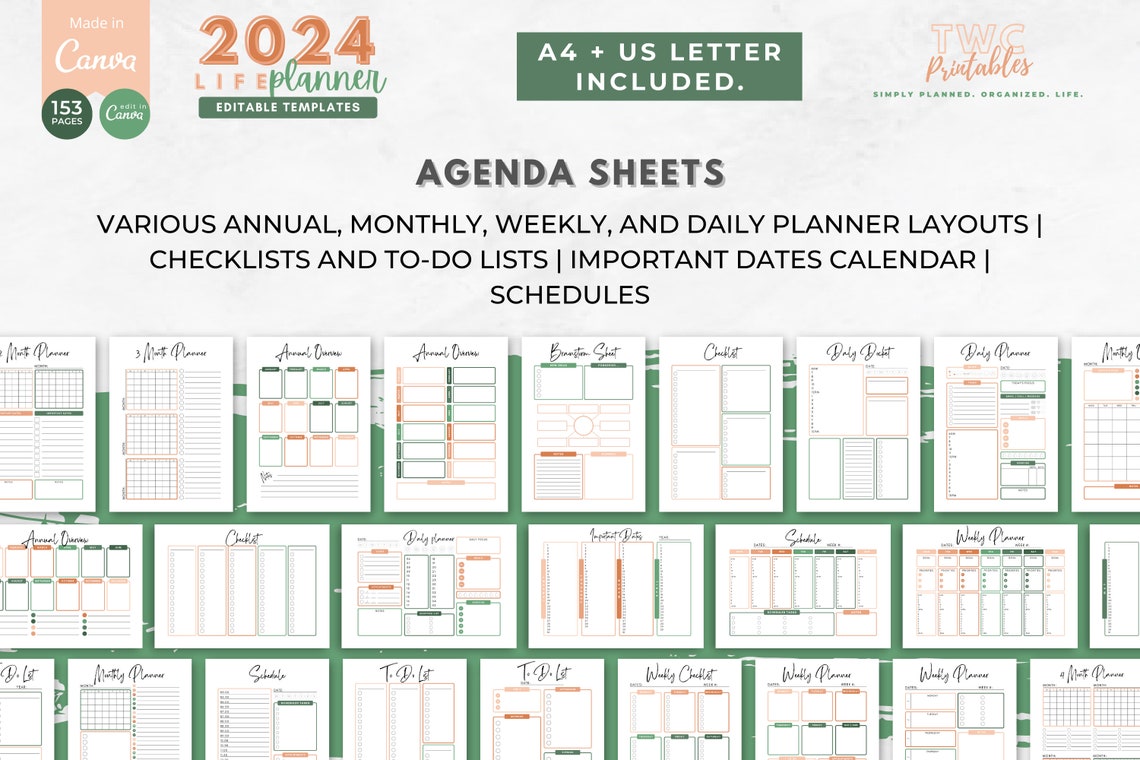 2024 Planner Templates for Canva 153 Pages Calendar and Planner ...