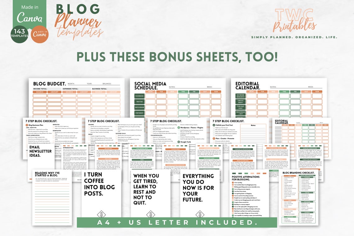 Editable BLOG Planner Templates for Canva, Blog Template, Blog Post ...