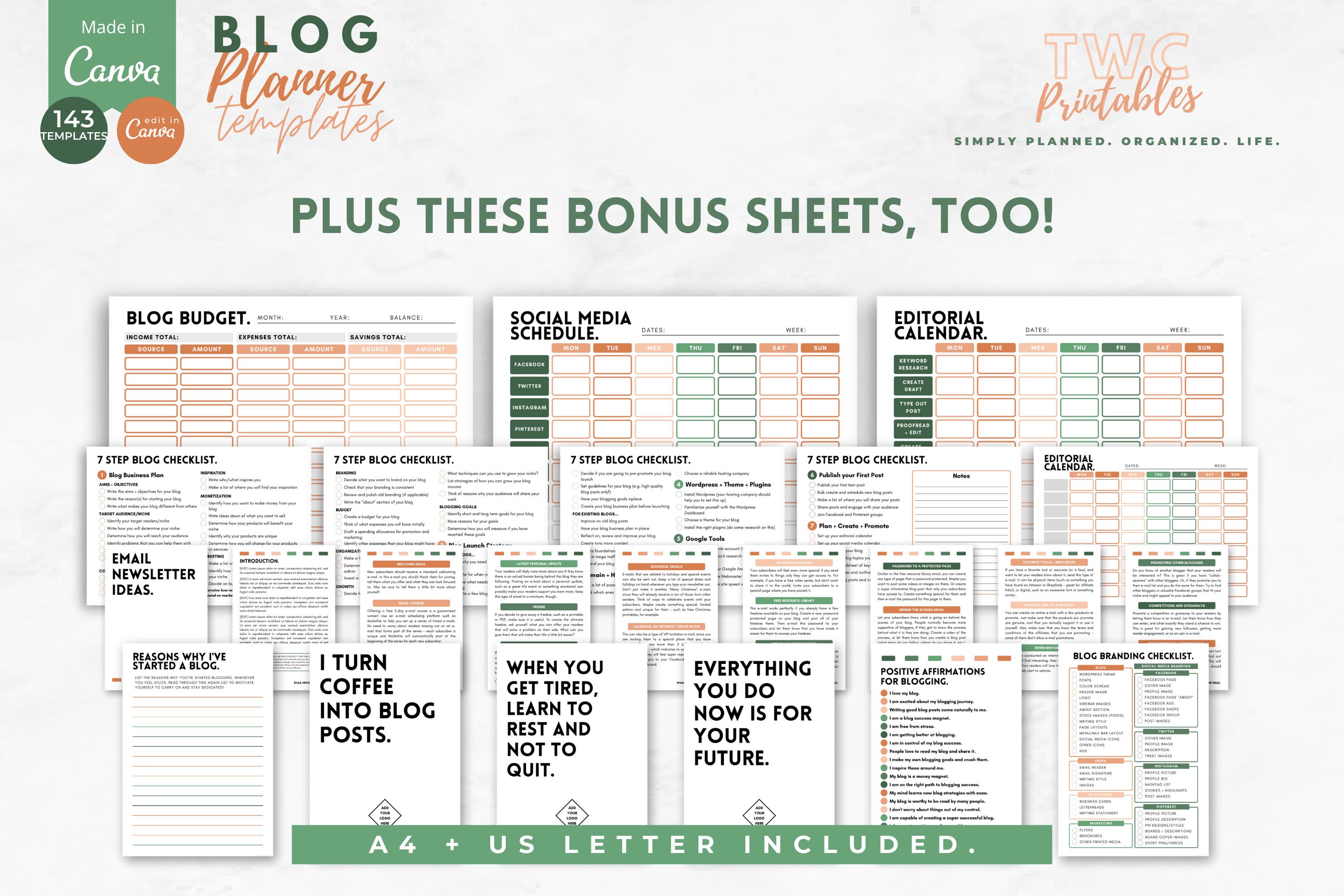 Editable BLOG Planner Templates for Canva, Blog Template, Blog Post ...