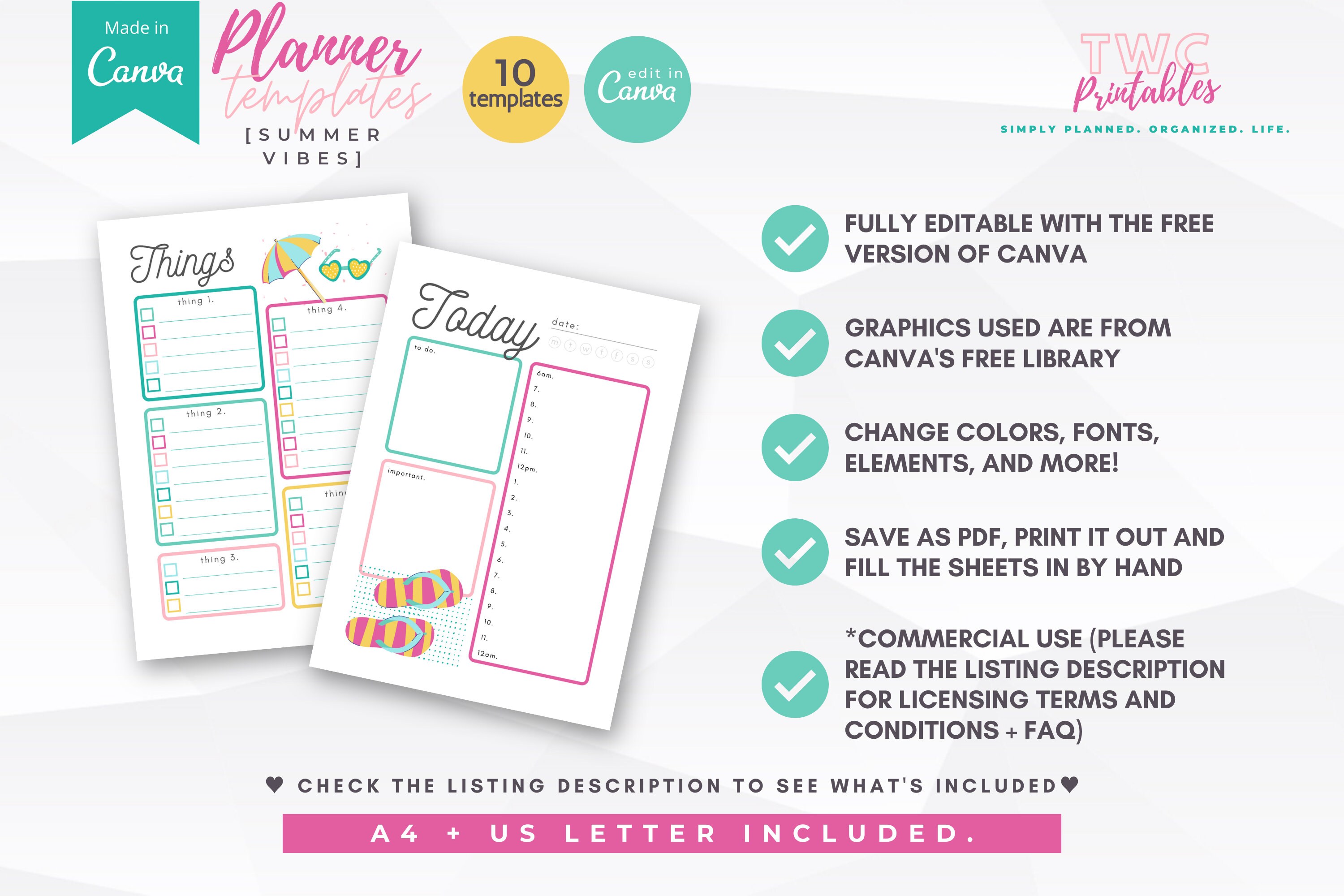 Basic Planner Inserts Editable With Canva 10 Pages Daily to Do List ...