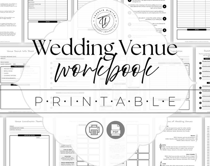 Wedding Venue Checklist, Venue Comparison Worksheets, Venue Checklist ...