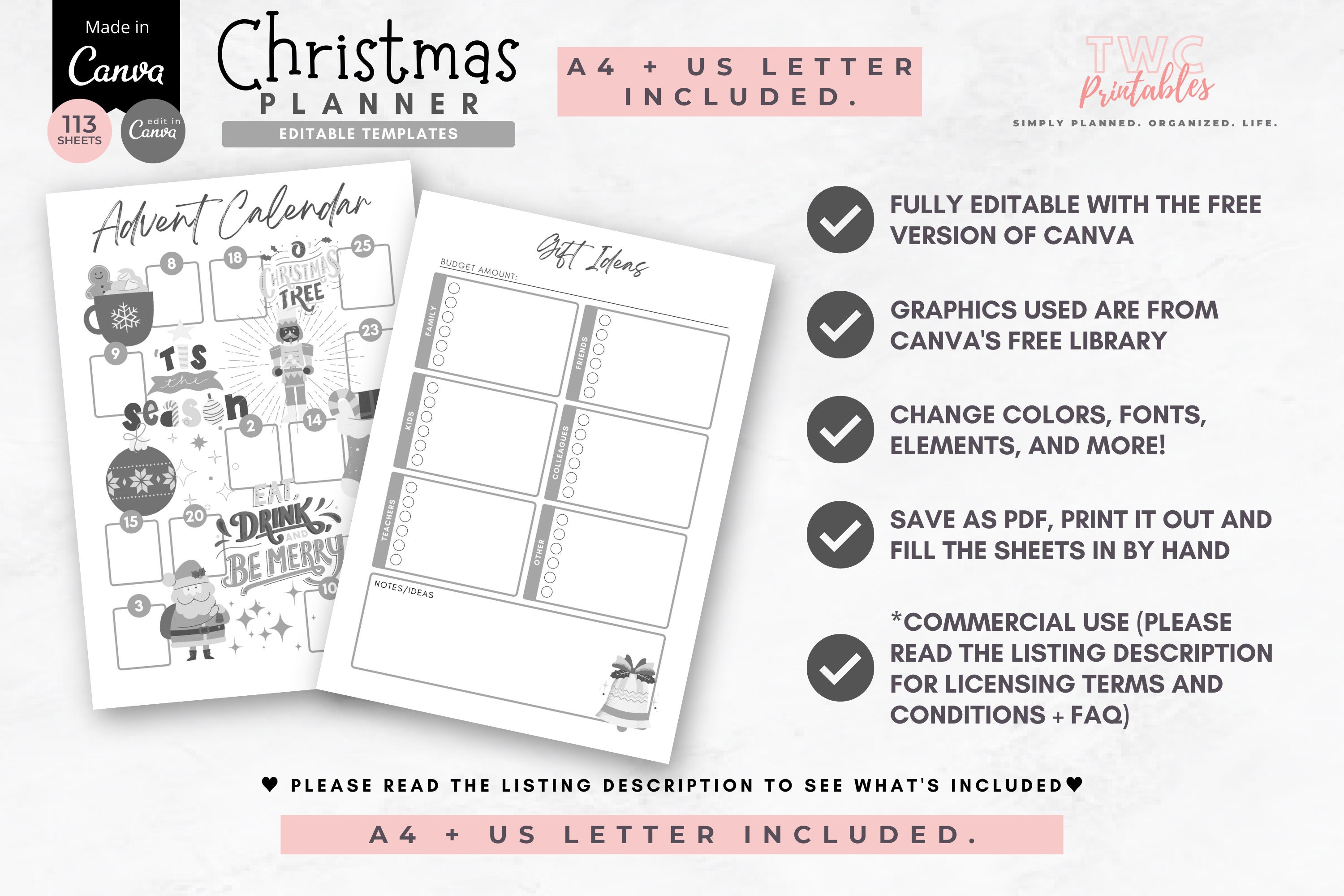 Christmas Planner Templates for Canva, Holidays Planner, Editable ...