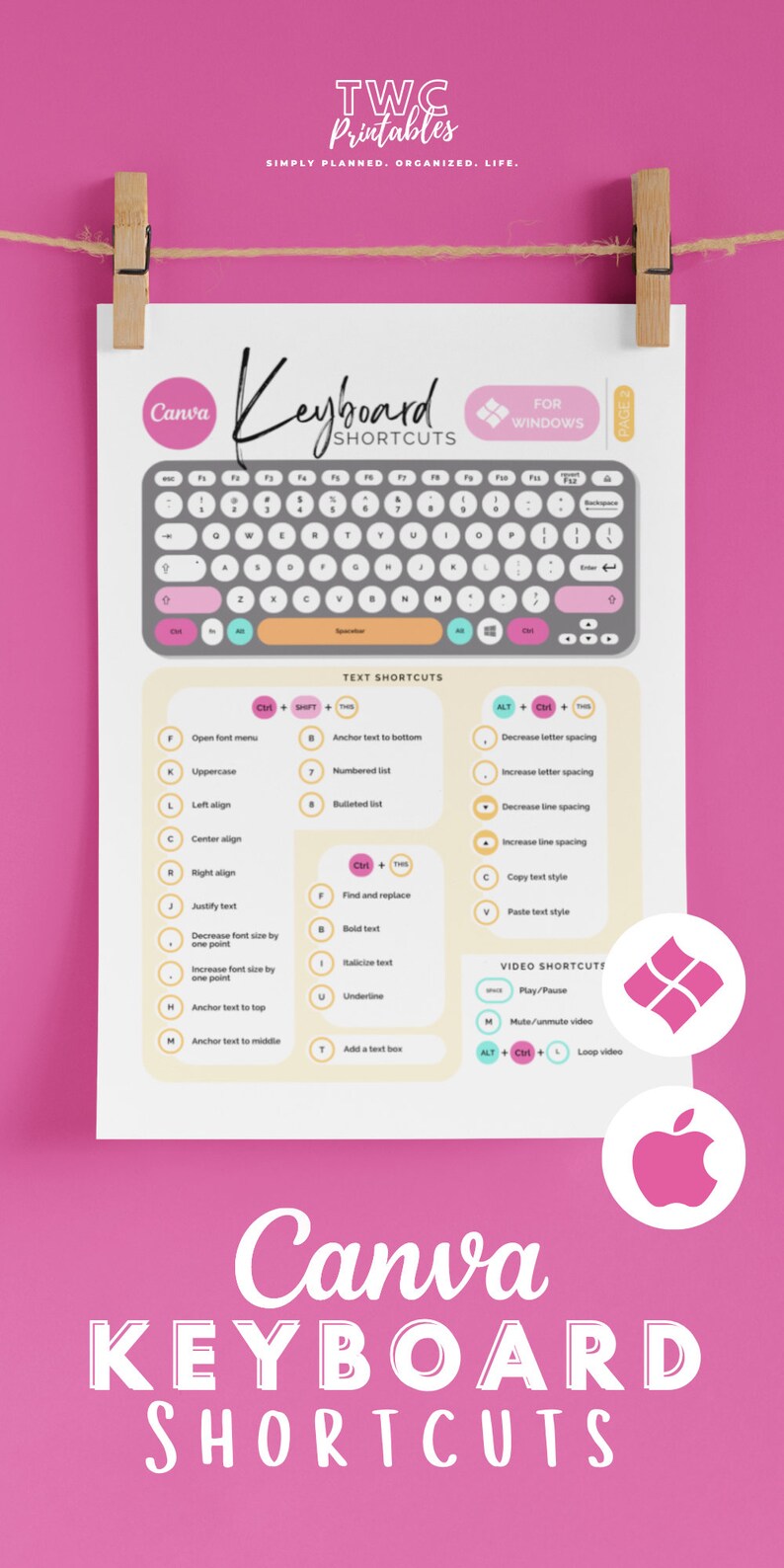 Canva Keyboard Shortcuts, Editable Canva Shortcut Buttons, Printable ...