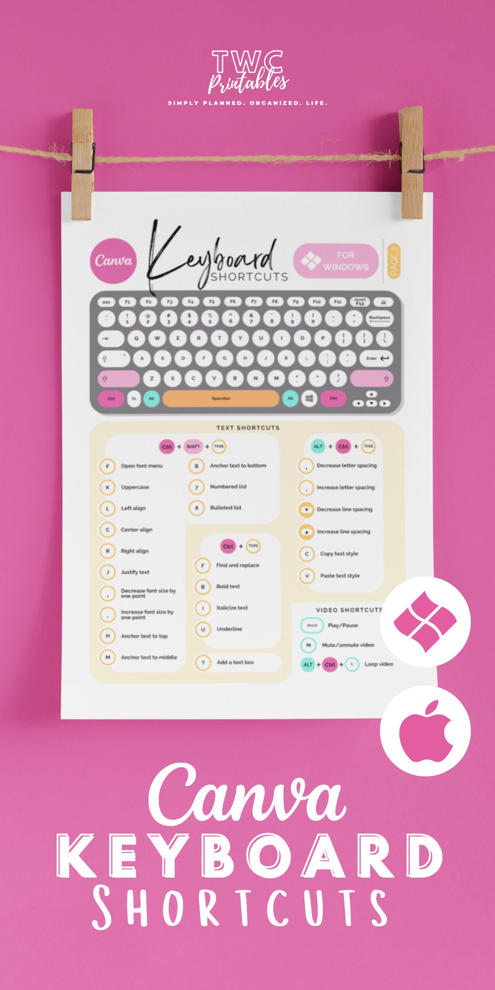 Canva Keyboard Shortcuts, Editable Canva Shortcut Buttons, Printable ...
