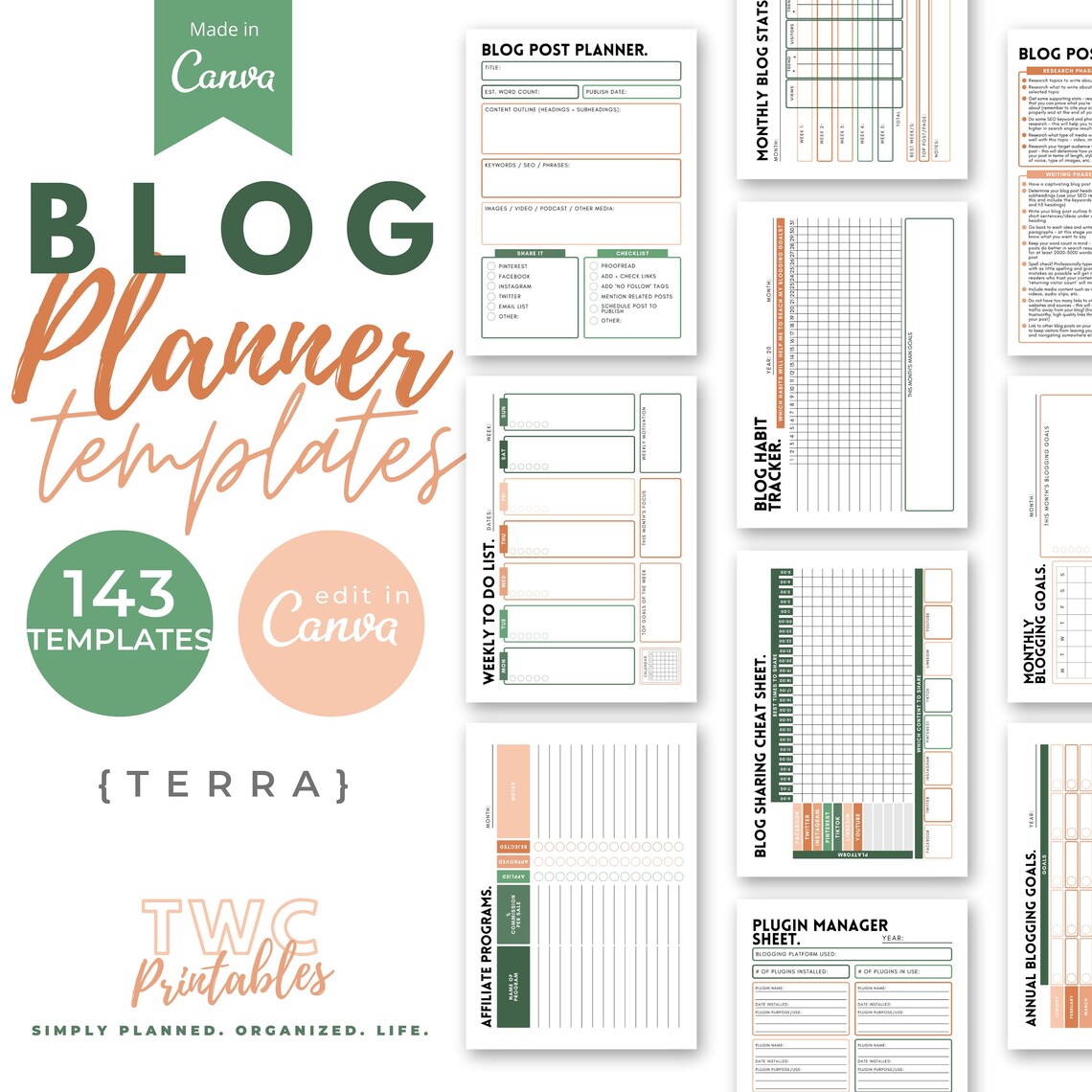 Editable BLOG Planner Templates for Canva Blog Template Blog - Etsy