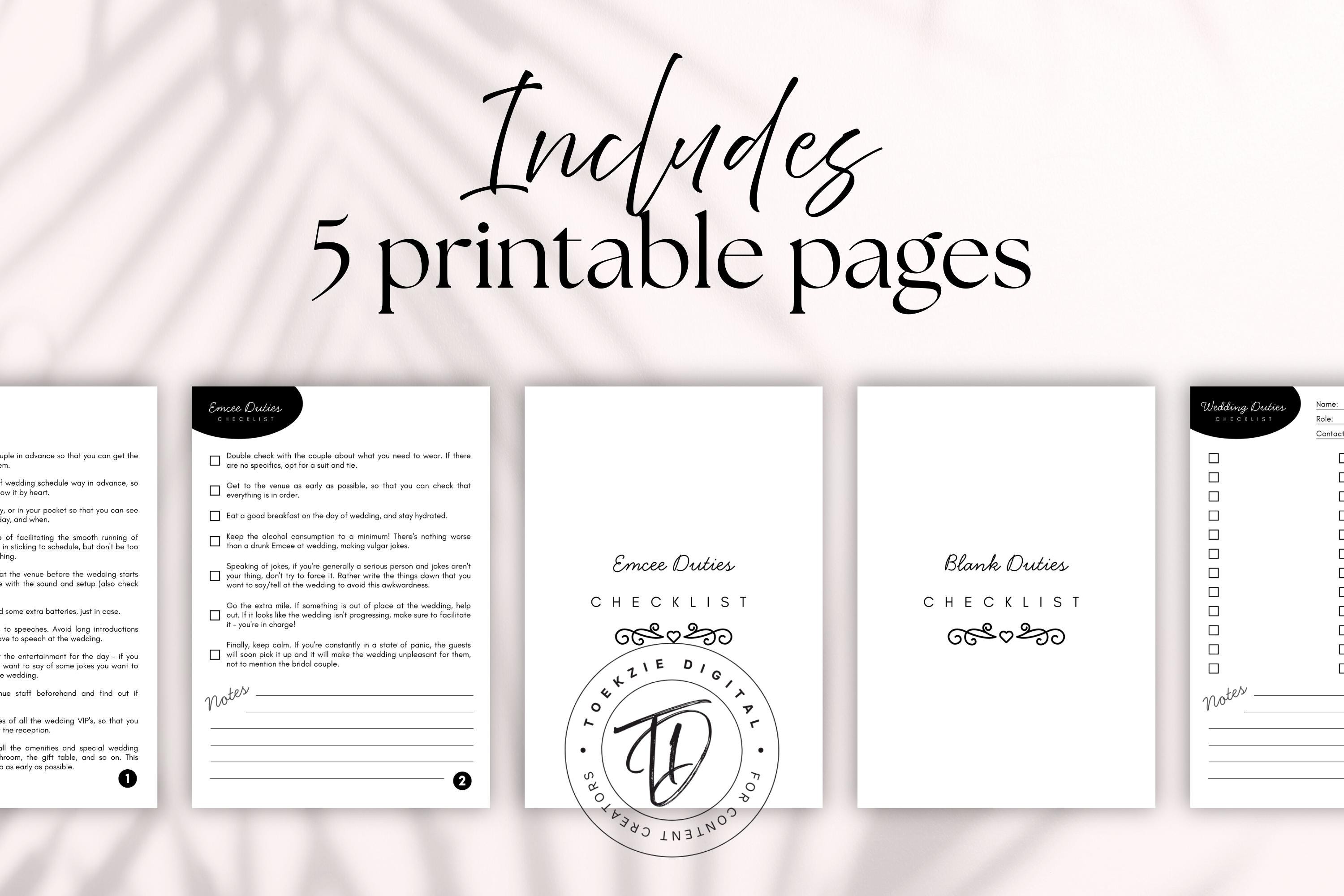 Emcee Wedding Checklist: Master of Ceremonies Duties (printable PDF) - Etsy