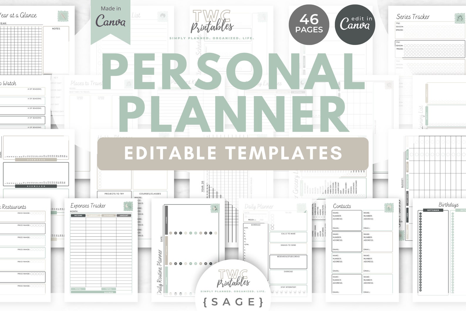 Editable Personal Planner Printable Canva Template, Personal Planner ...