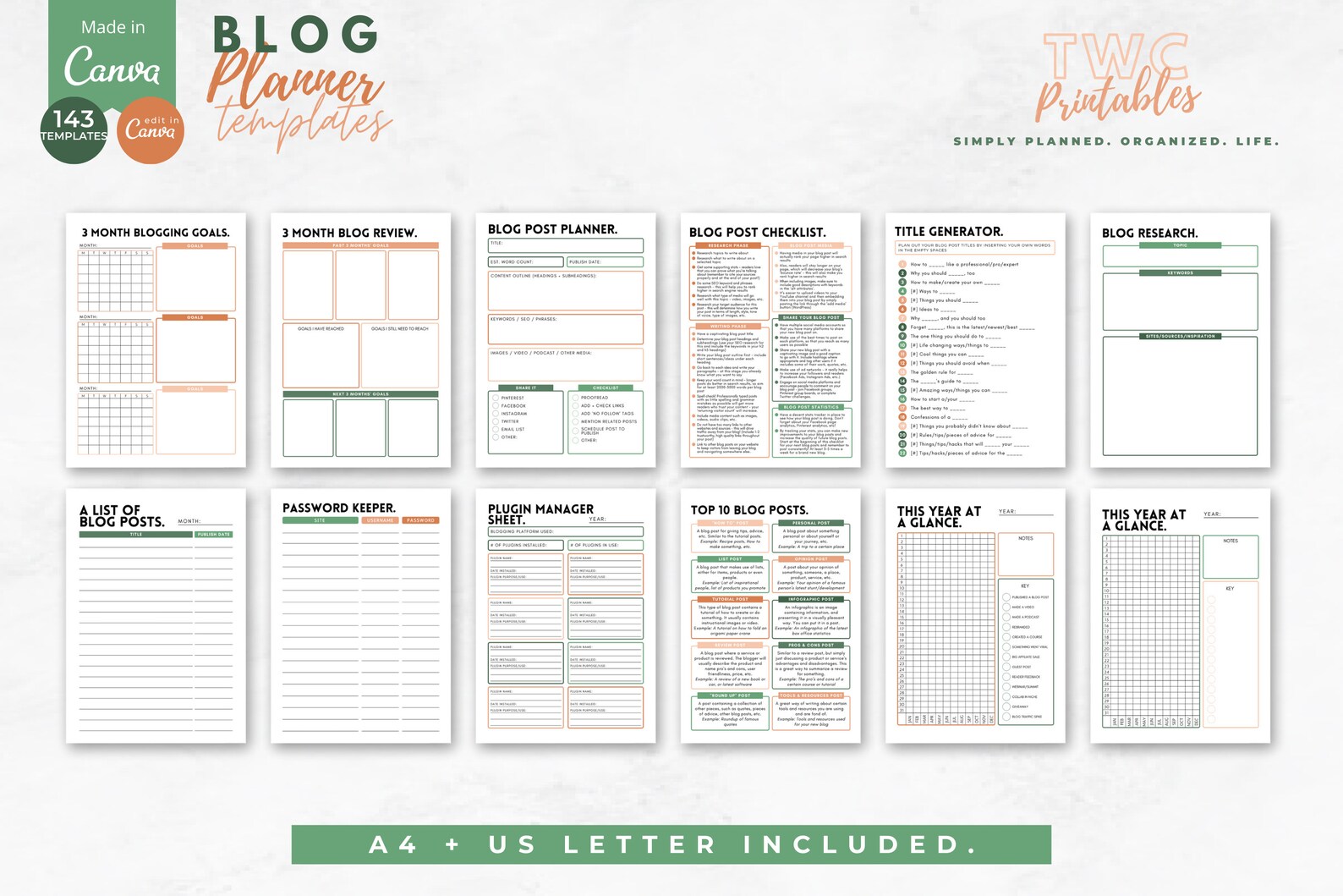 Editable BLOG Planner Templates for Canva, Blog Template, Blog Post ...