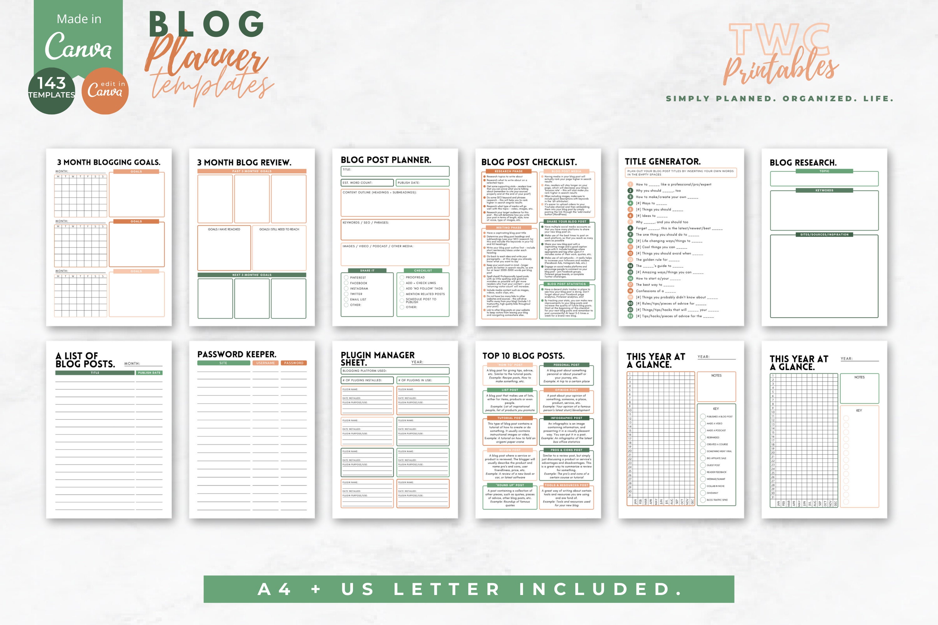 Editable BLOG Planner Templates for Canva, Blog Template, Blog Post ...