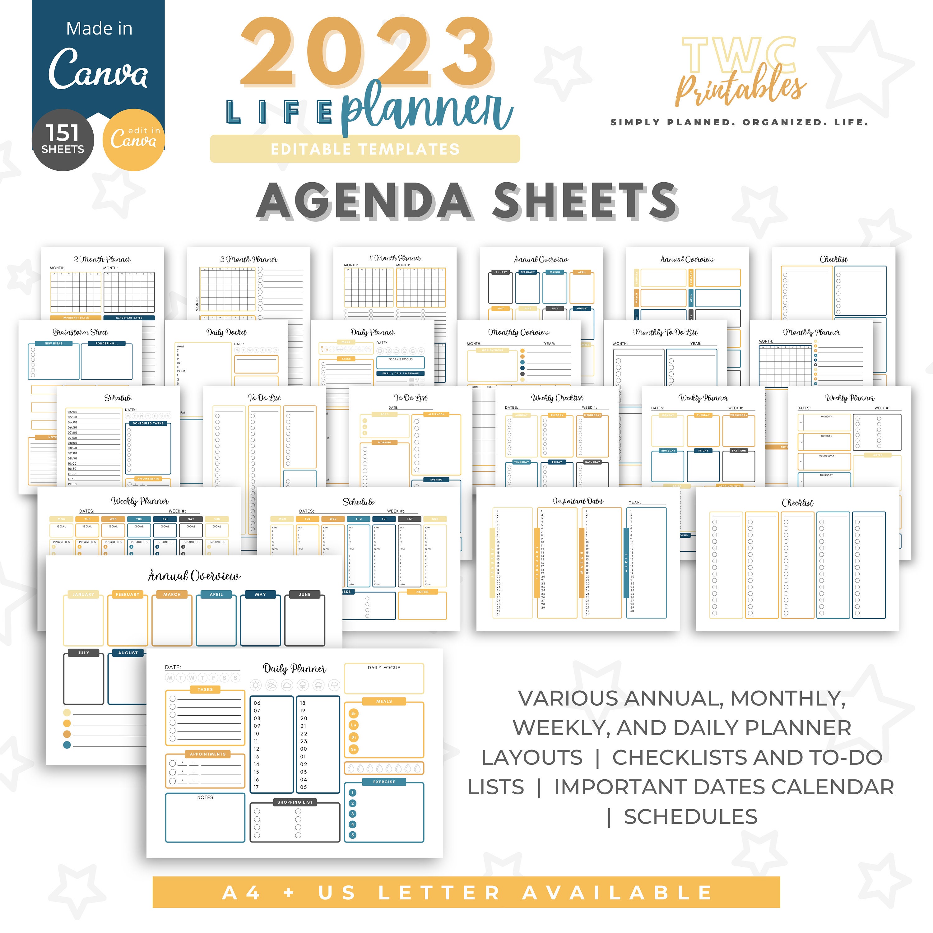 Canva Template Planner 2023 Editable Calendar Printable 2023 - Etsy UK