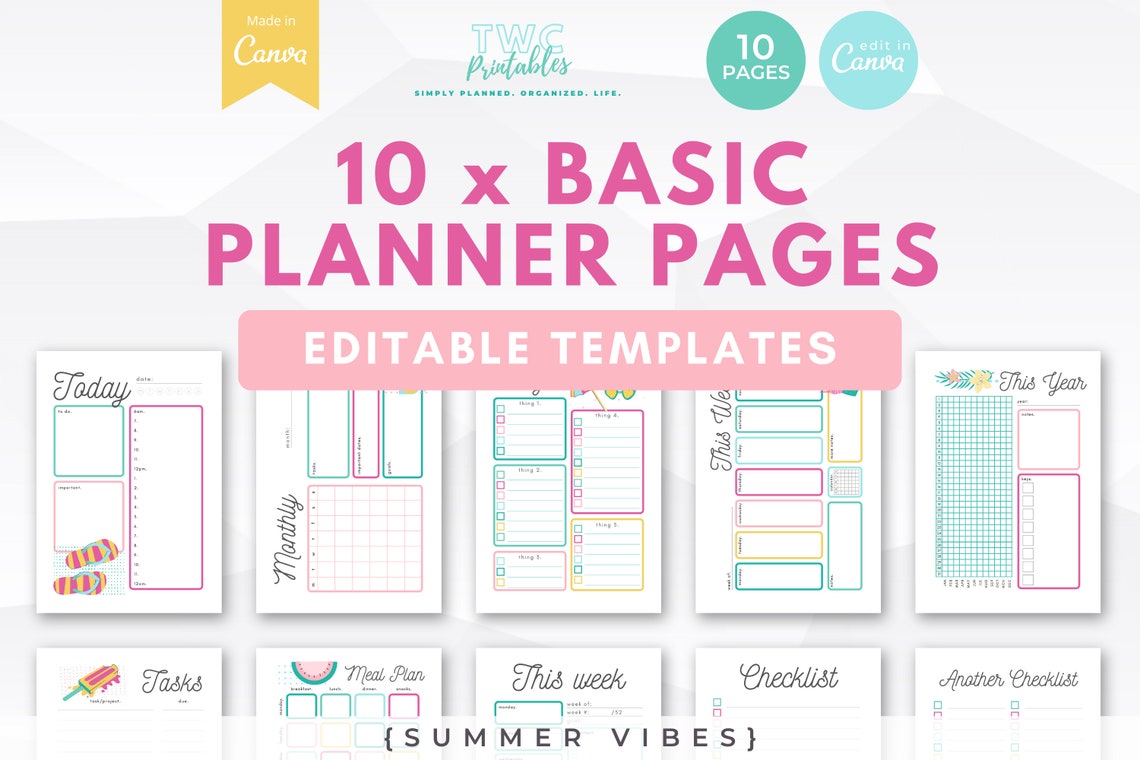 Basic Planner Inserts Editable With Canva 10 Pages Daily to Do List ...