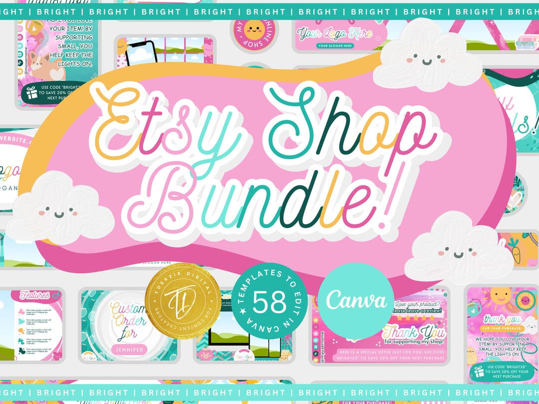 Etsy Shop Branding Kit Canva Templates: Banners, Icons, Thank You Cards ...