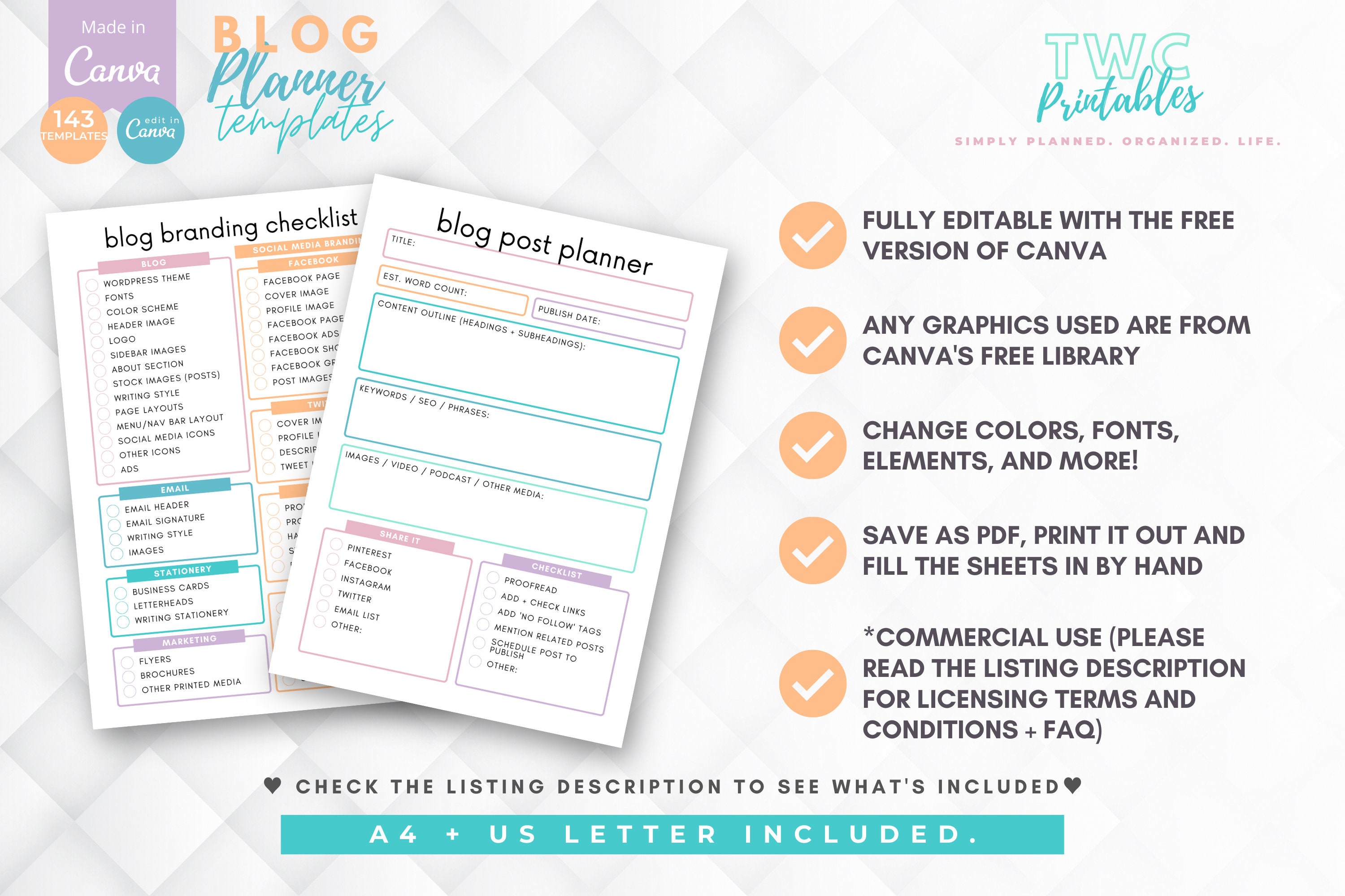Blog Planner Templates for Canva 143 Pages Blogging Organizer, Content ...