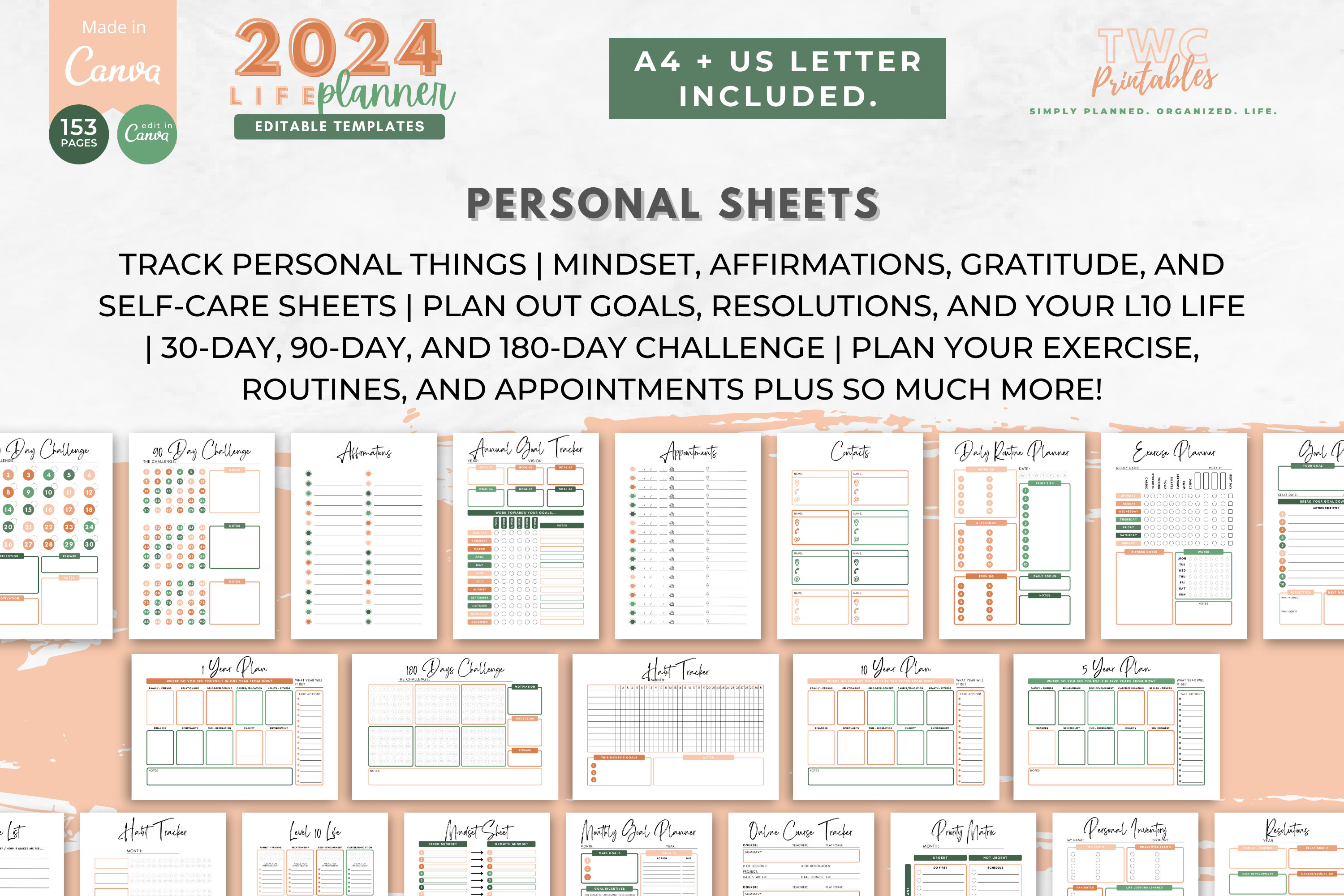 2024 Planner Templates for Canva 153 Pages Calendar and Planner ...