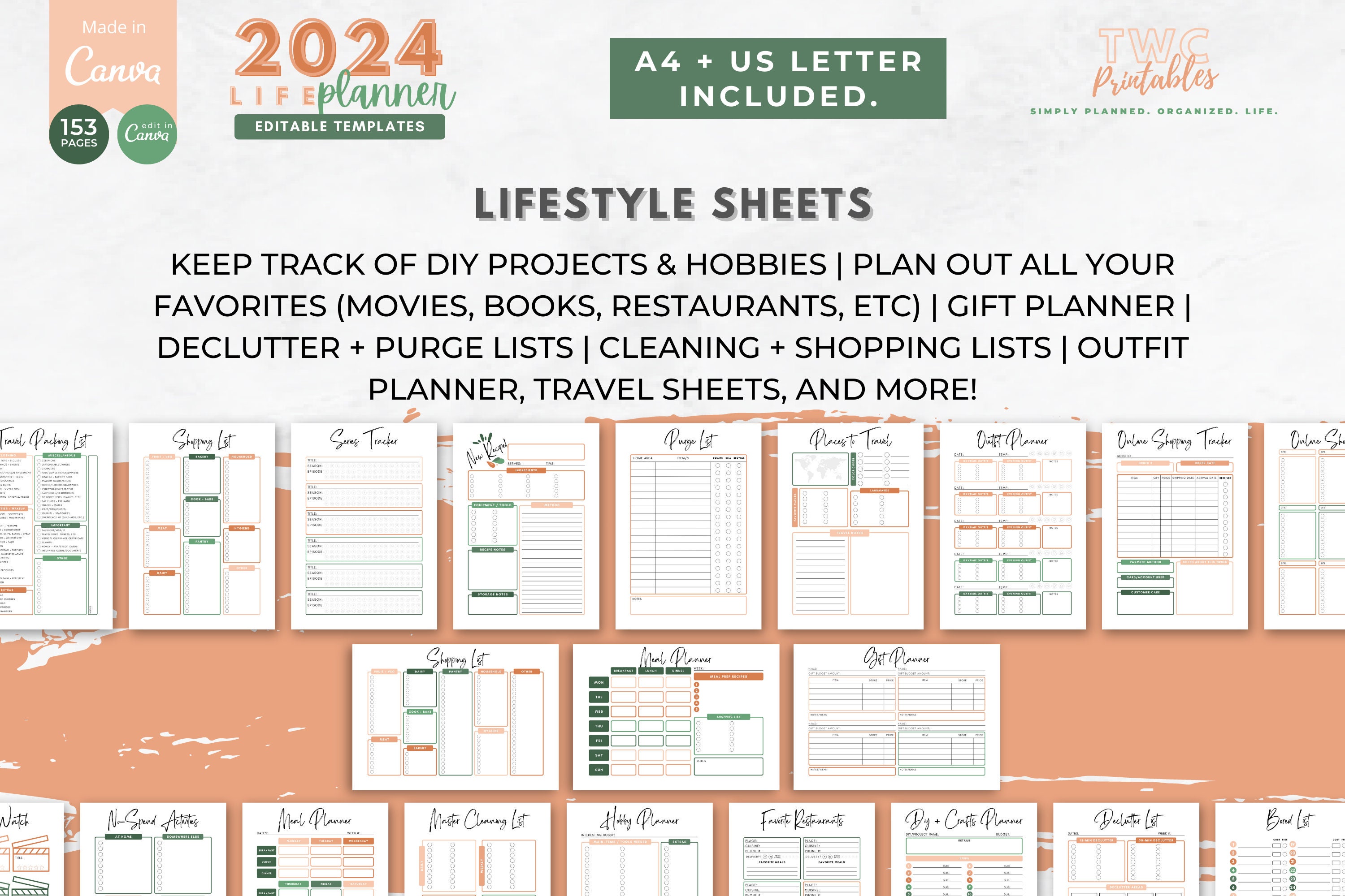 2024 Planner Templates for Canva 153 Pages Calendar and Planner ...