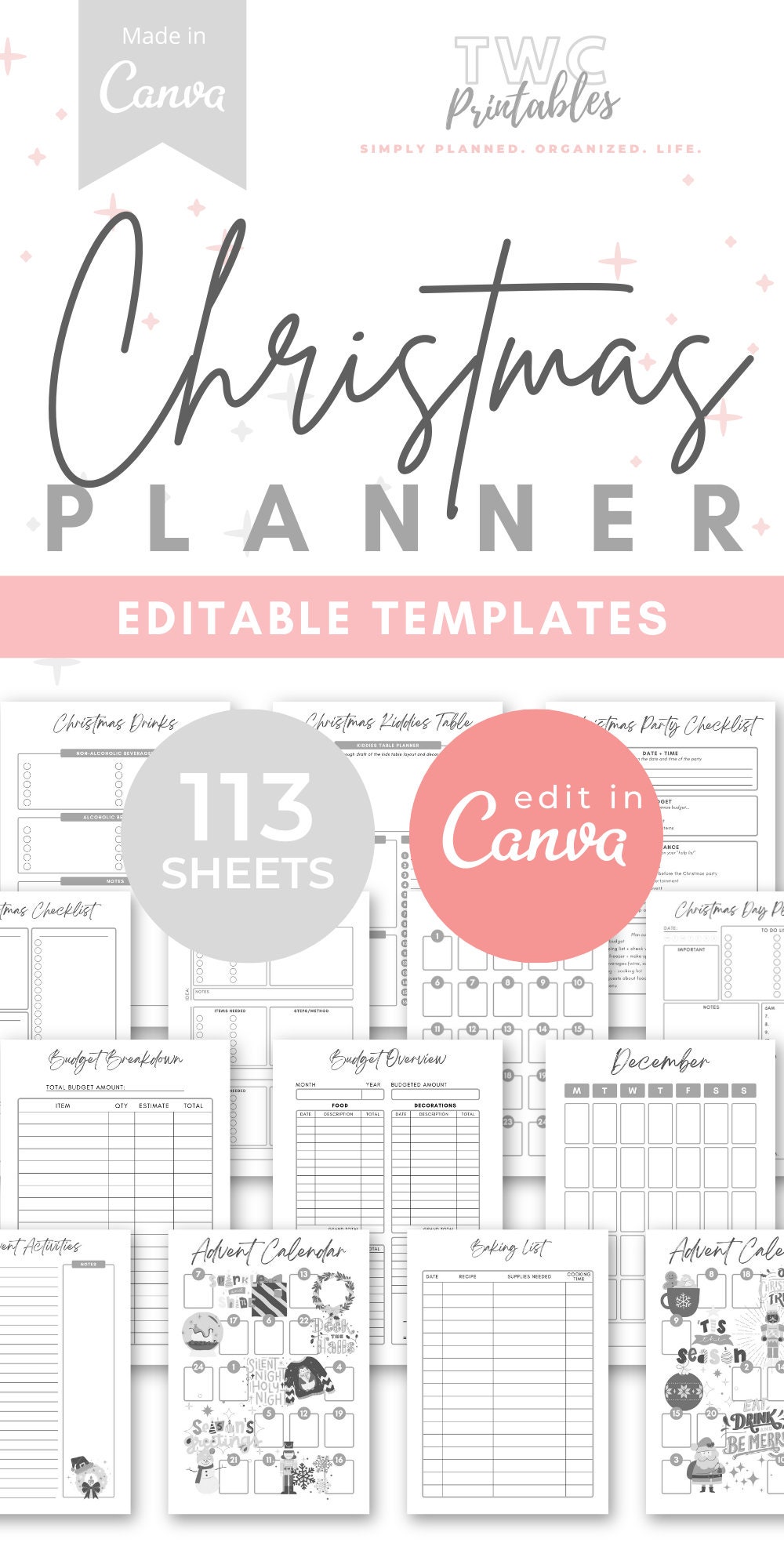 Christmas Planner Templates for Canva, Holidays Planner, Editable ...