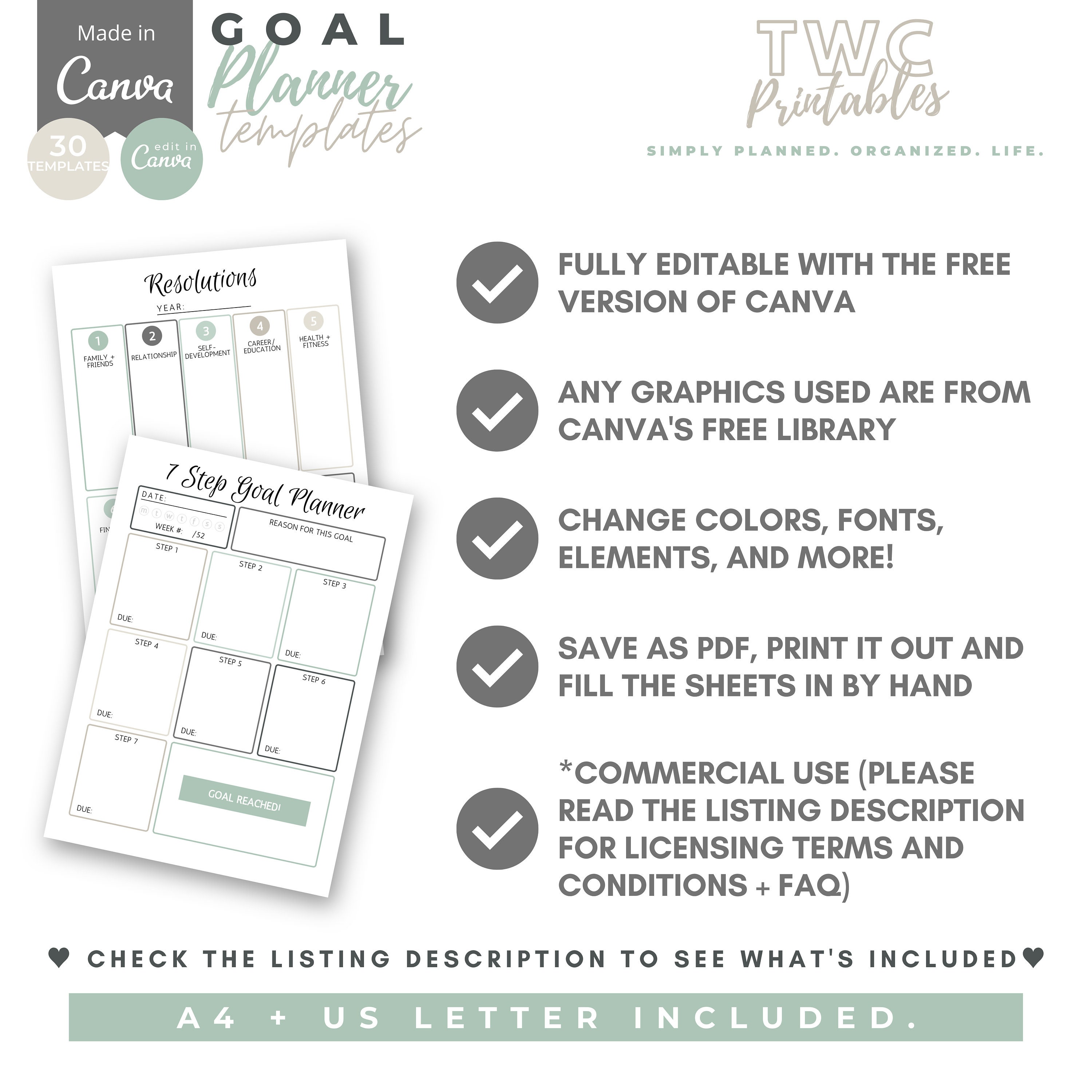 Goal Planner Canva Templates Goal Setting Worksheet Template - Etsy