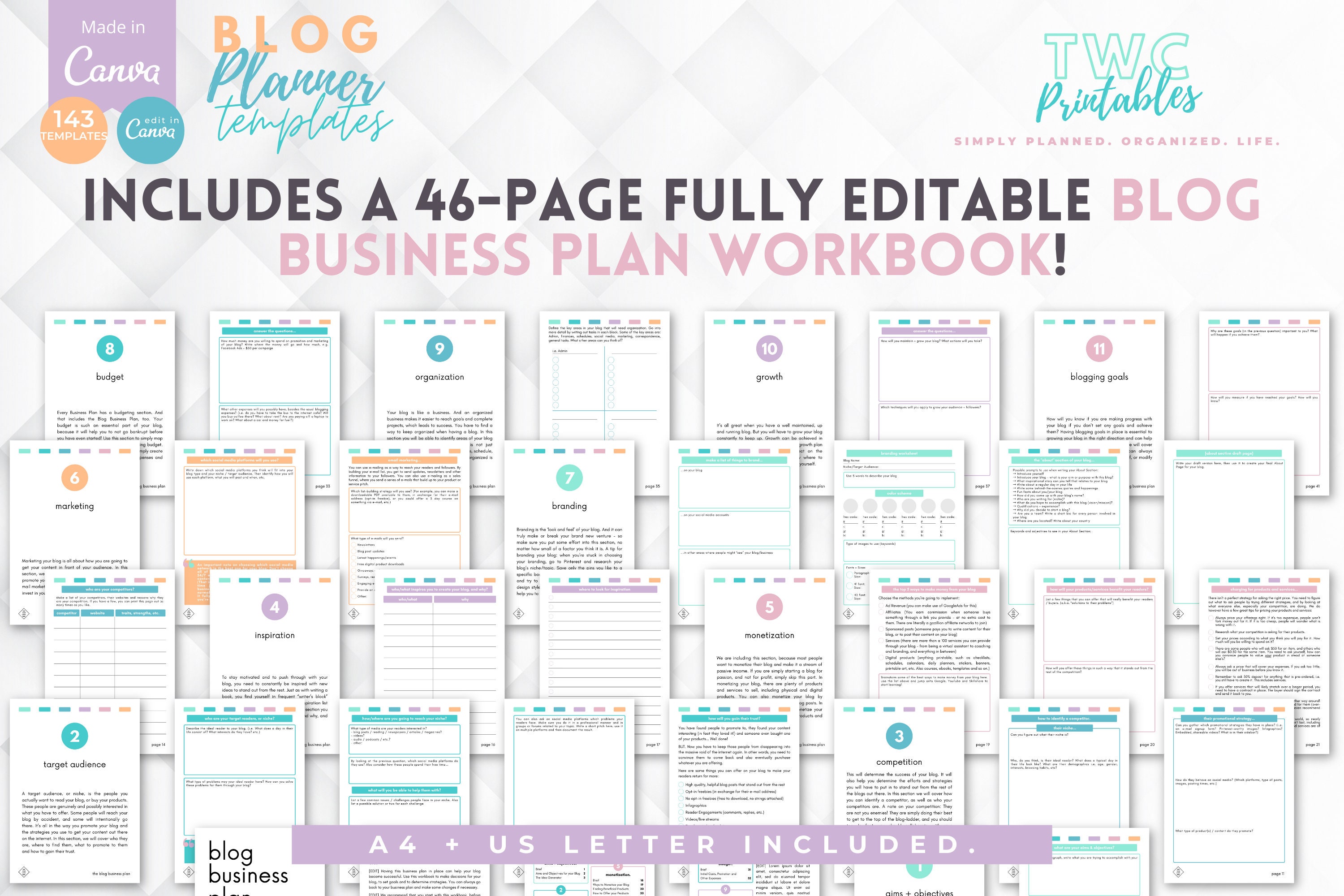 Blog Planner Templates for Canva 143 Pages Blogging Organizer, Content ...