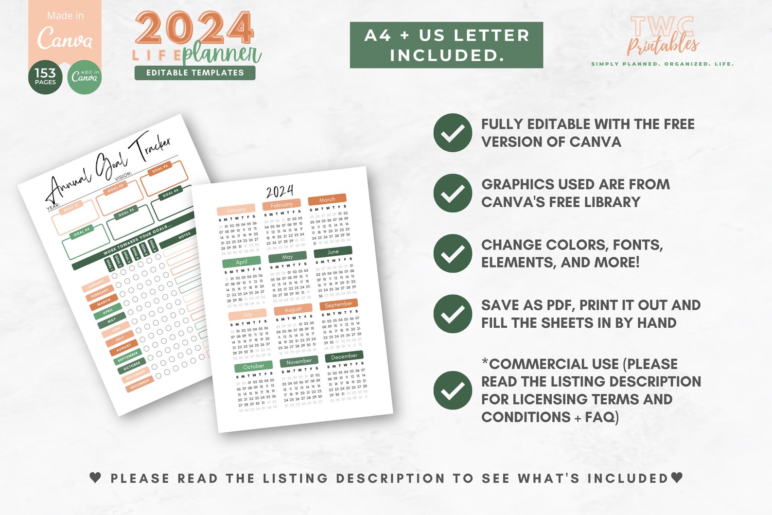 2024 Planner Templates for Canva 153 Pages Calendar and Planner ...