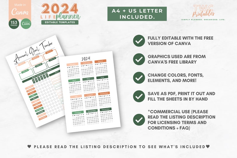 2024 Planner Templates for Canva 153 Pages Calendar and Planner ...