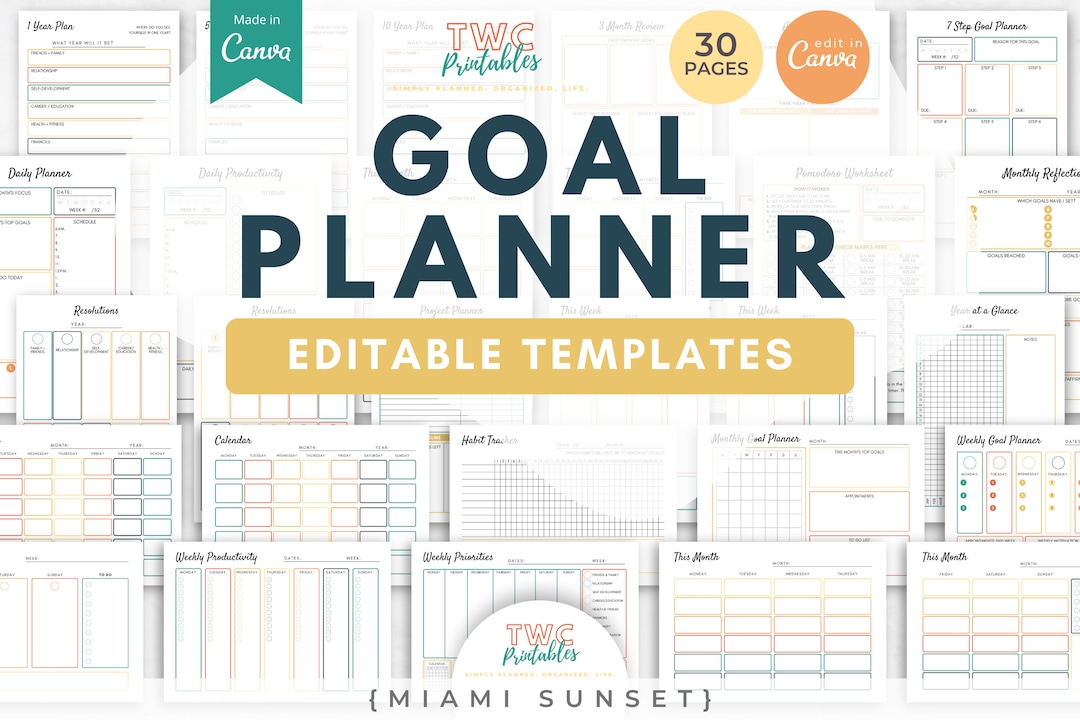 Goal Planner Templates Canva, Goal Tracker, Goal Setting Planner, Goal ...