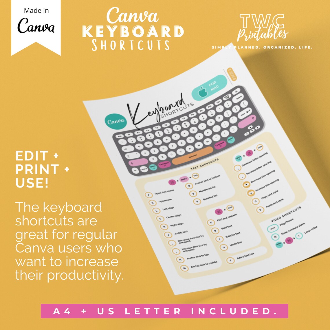 Canva Keyboard Shortcuts, Editable Canva Shortcut Buttons, Printable ...