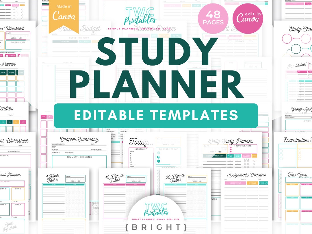 Study Planner Template: 48-page Canva Layout (A4 & US Letter) (digital ...
