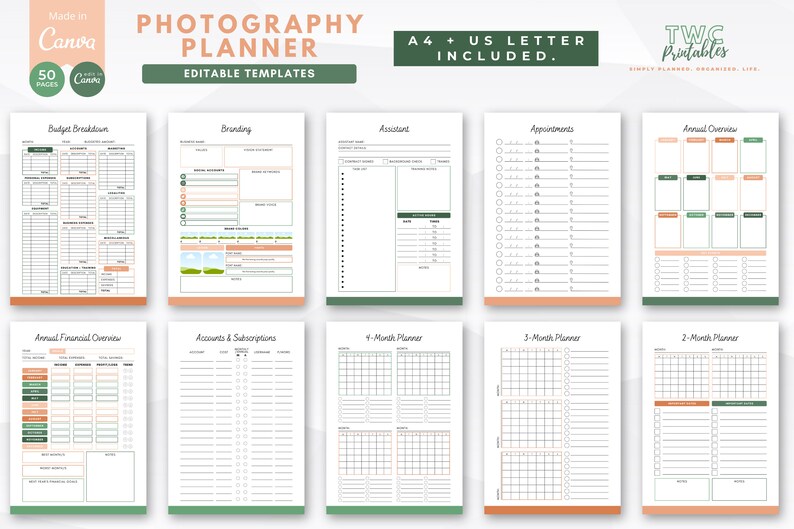 Photography Planner Canva Templates 50 Pages Shoot Organizer, Image ...