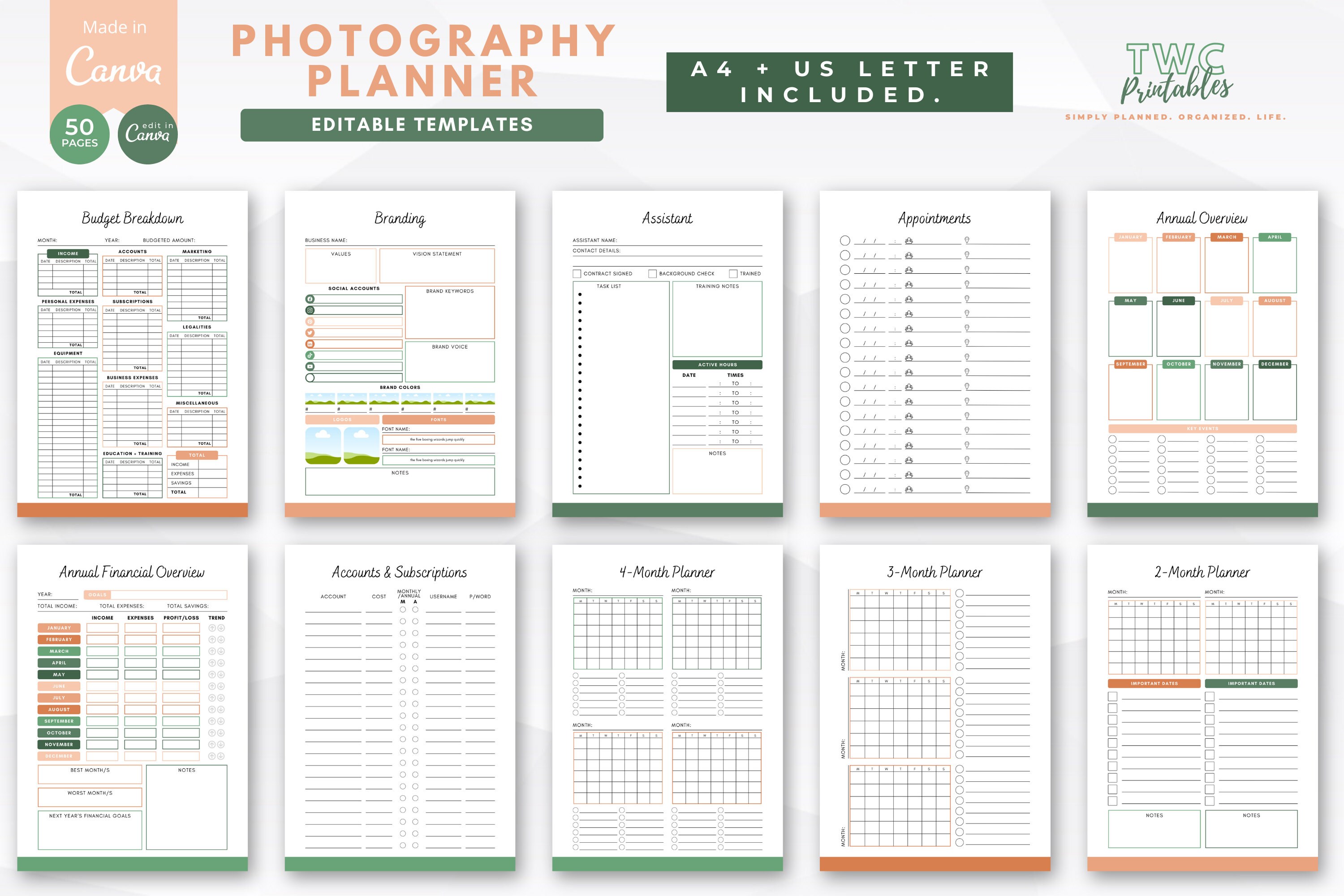 Photography Planner Canva Templates 50 Pages Shoot Organizer, Image ...