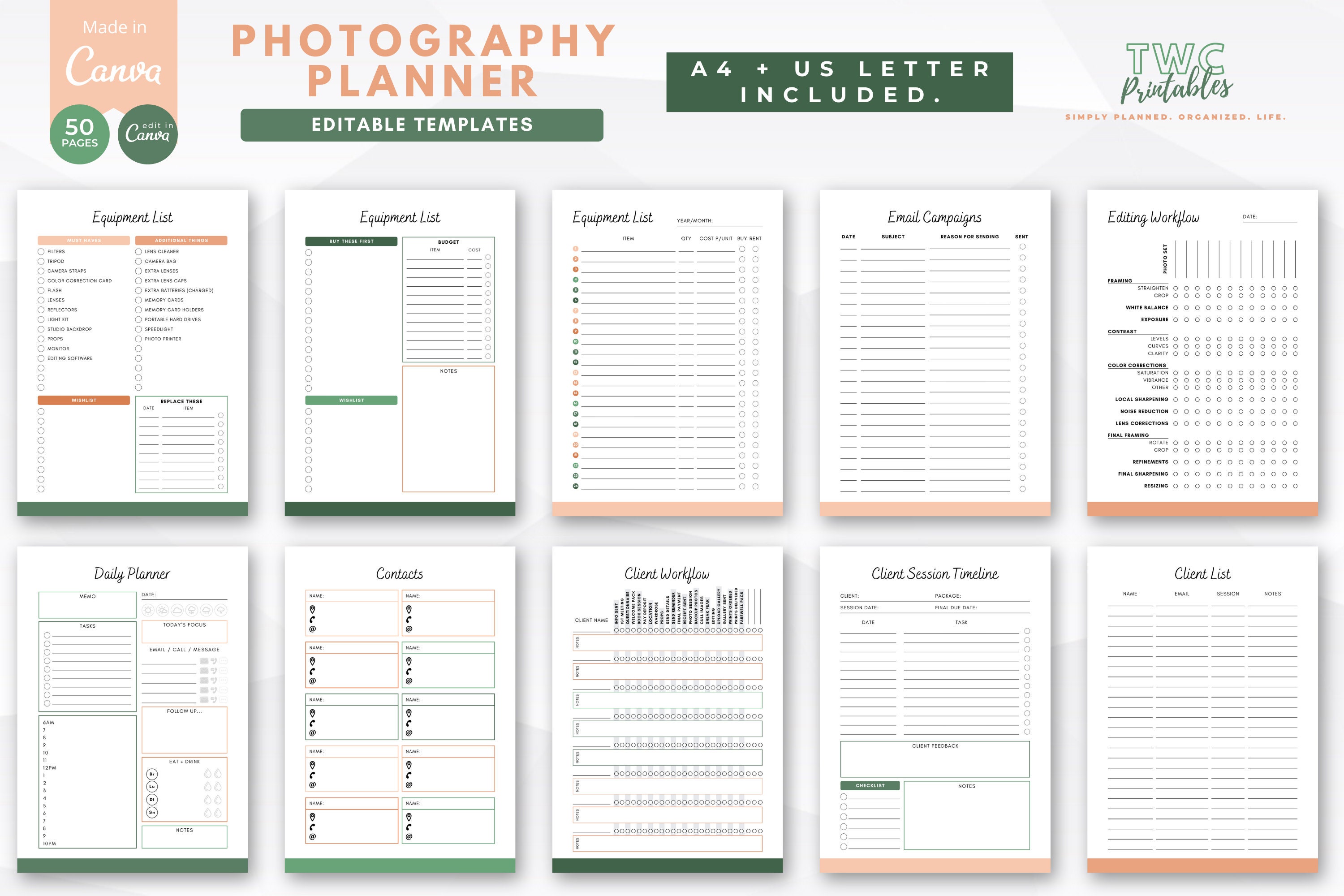Photography Planner Canva Templates 50 Pages Shoot Organizer, Image ...